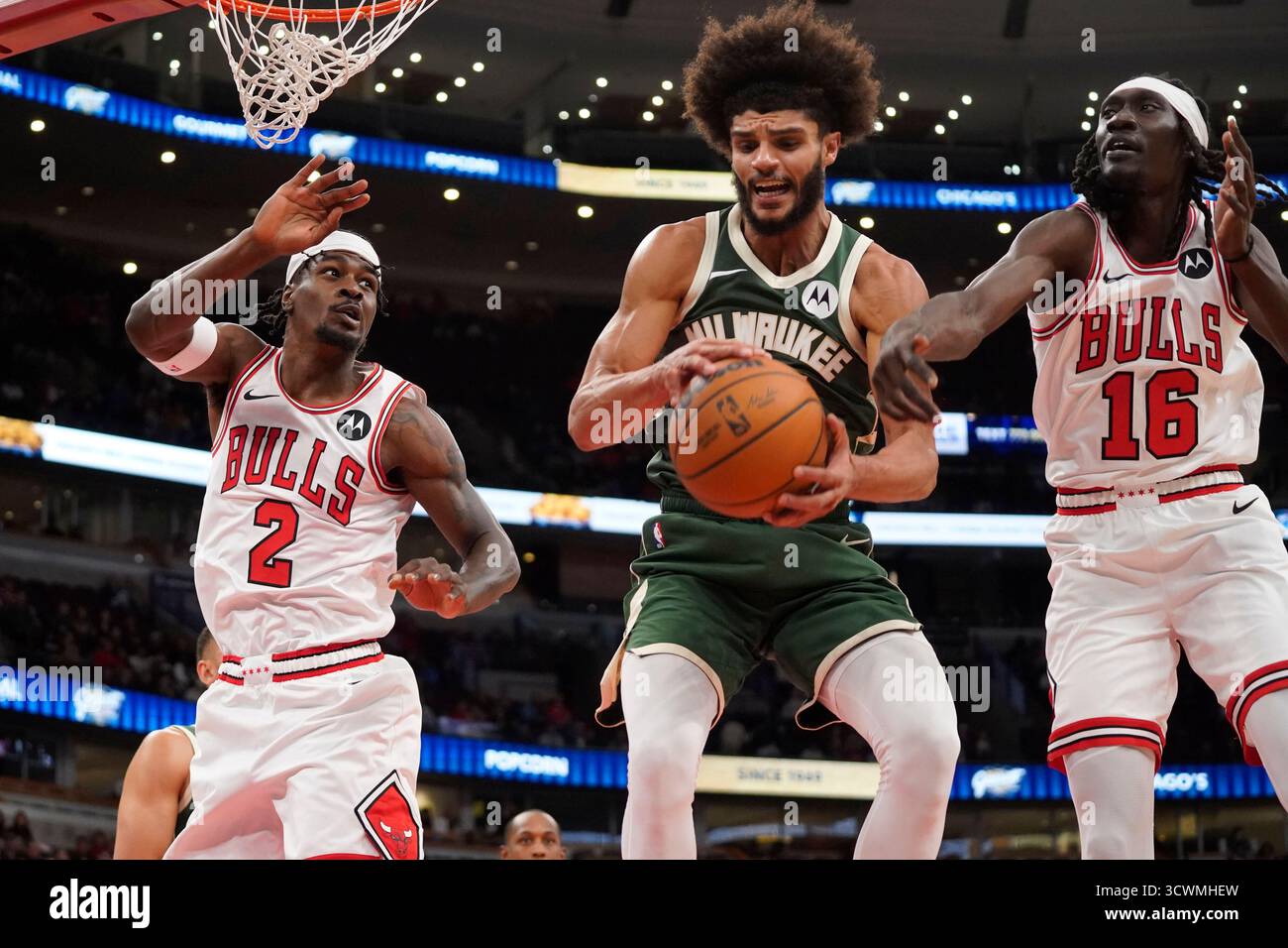 Chicago Bulls guard Emmanuel Miller, left, and forward Mouhamadou Gueye ...