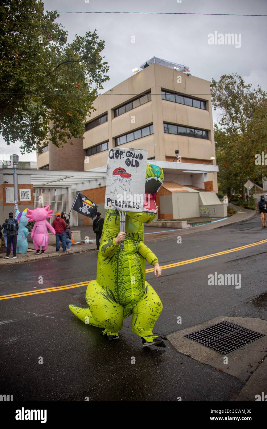 PORTLAND, OR - OCTOBER 11: The City of Portland protests, some in ...