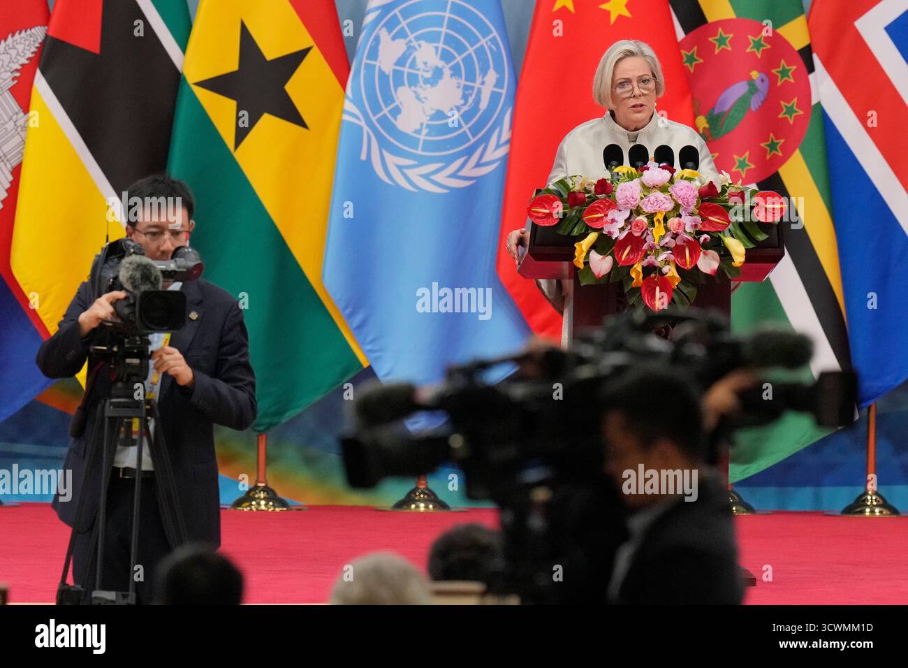 Iceland's President Halla Tomasdottir delivers a speech during the ...