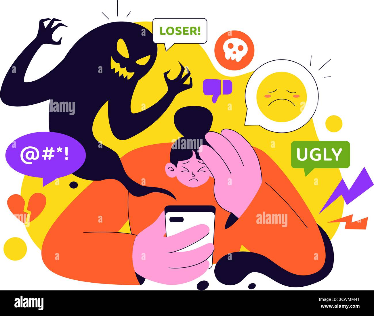 Cyberbullying Illustration Featuring Online Harassment, Network Abuse ...