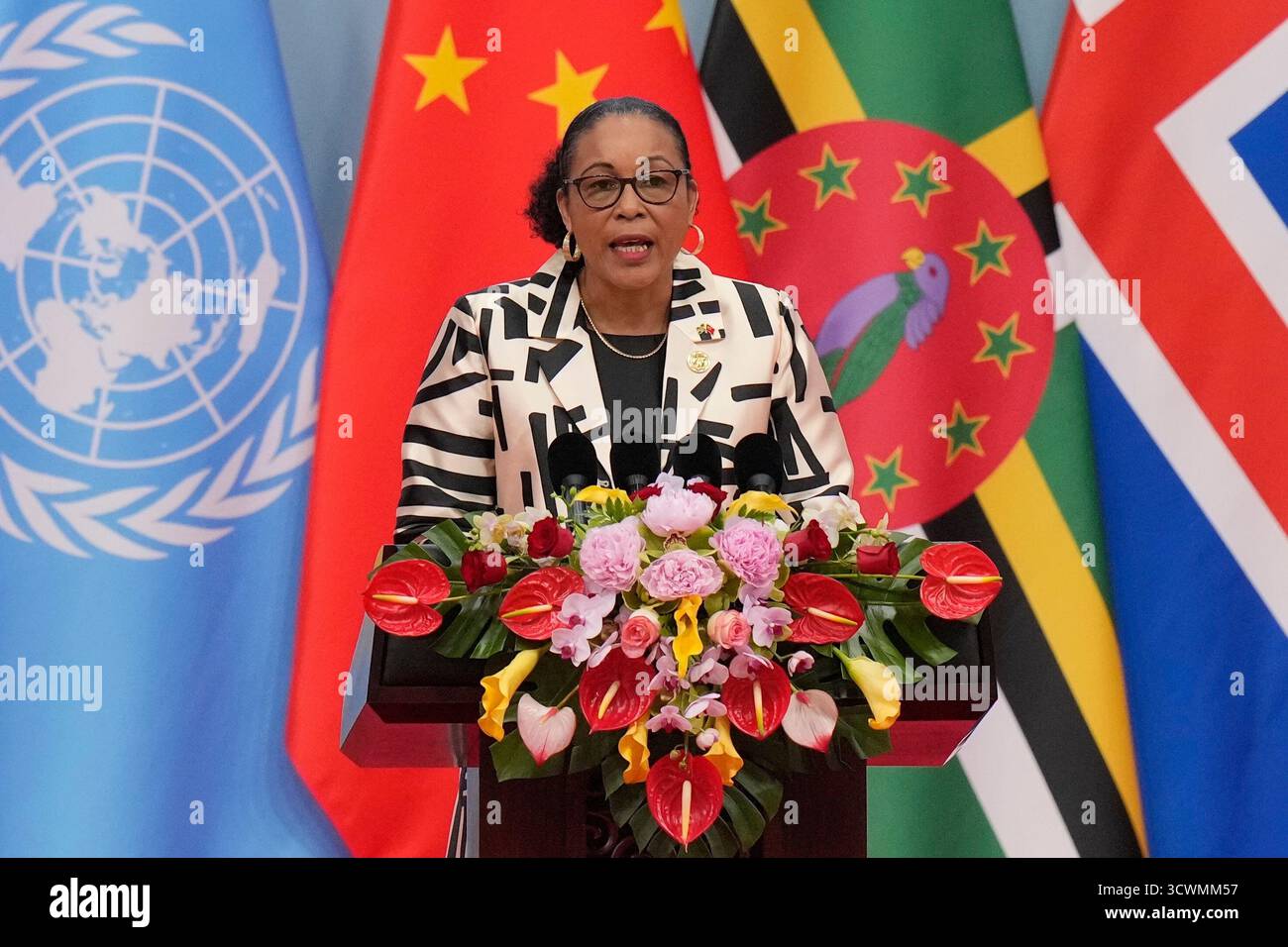 Dominica's President Sylvanie Burton delivers a speech during the ...