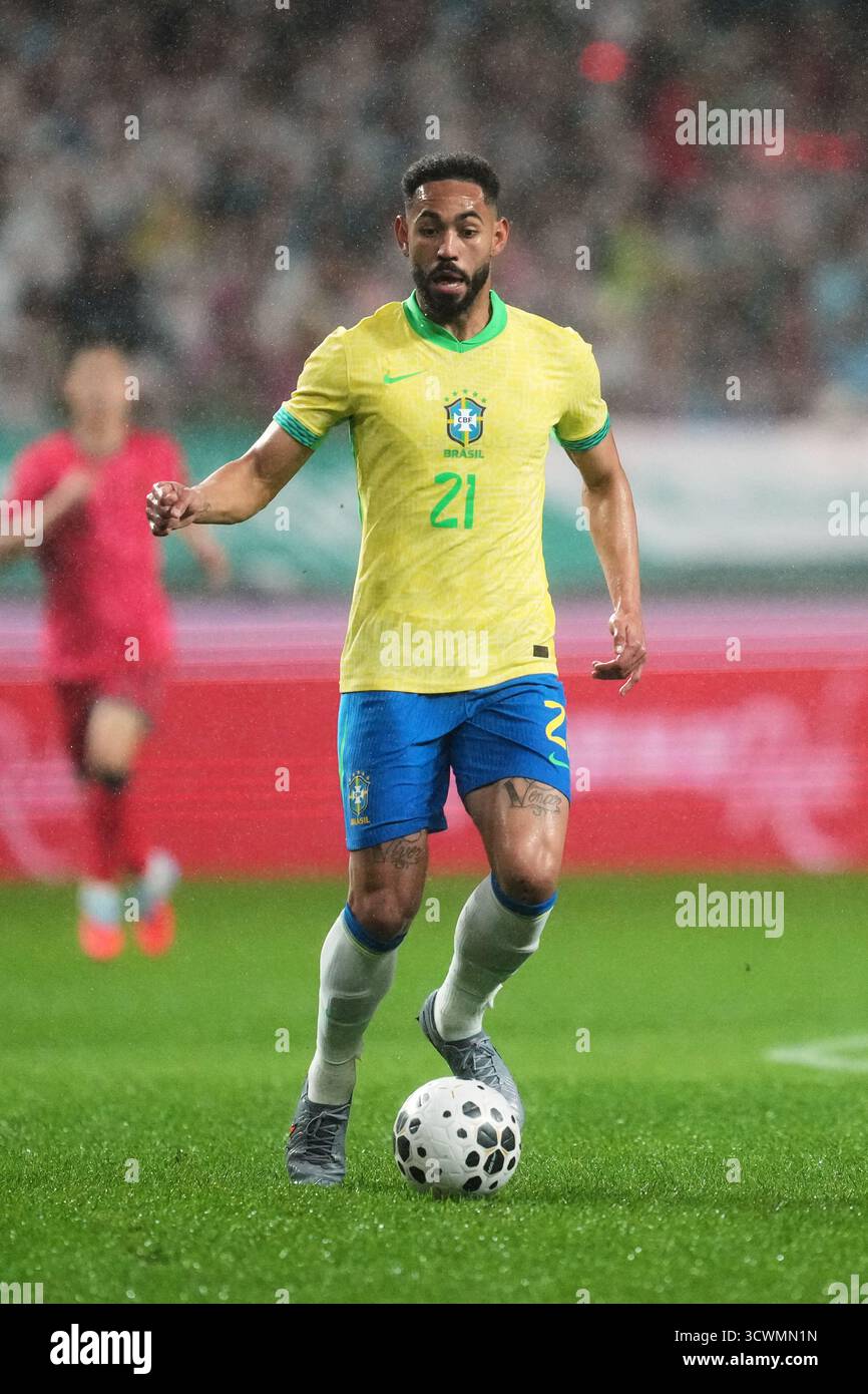 Brazil's Matheus Cunha dribbles the ball during the international ...