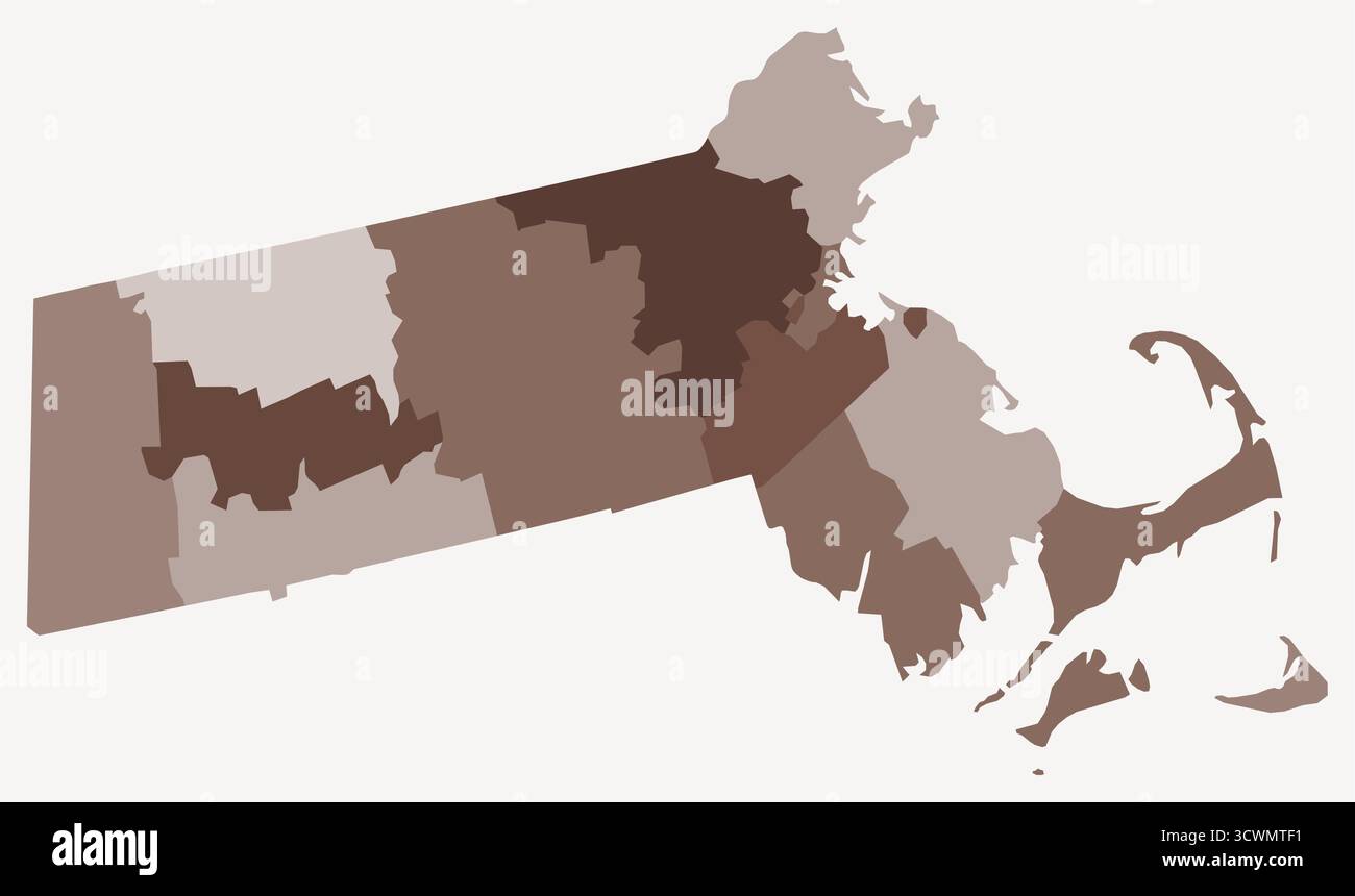 Massachusetts county and city vector map hi-res stock photography and ...