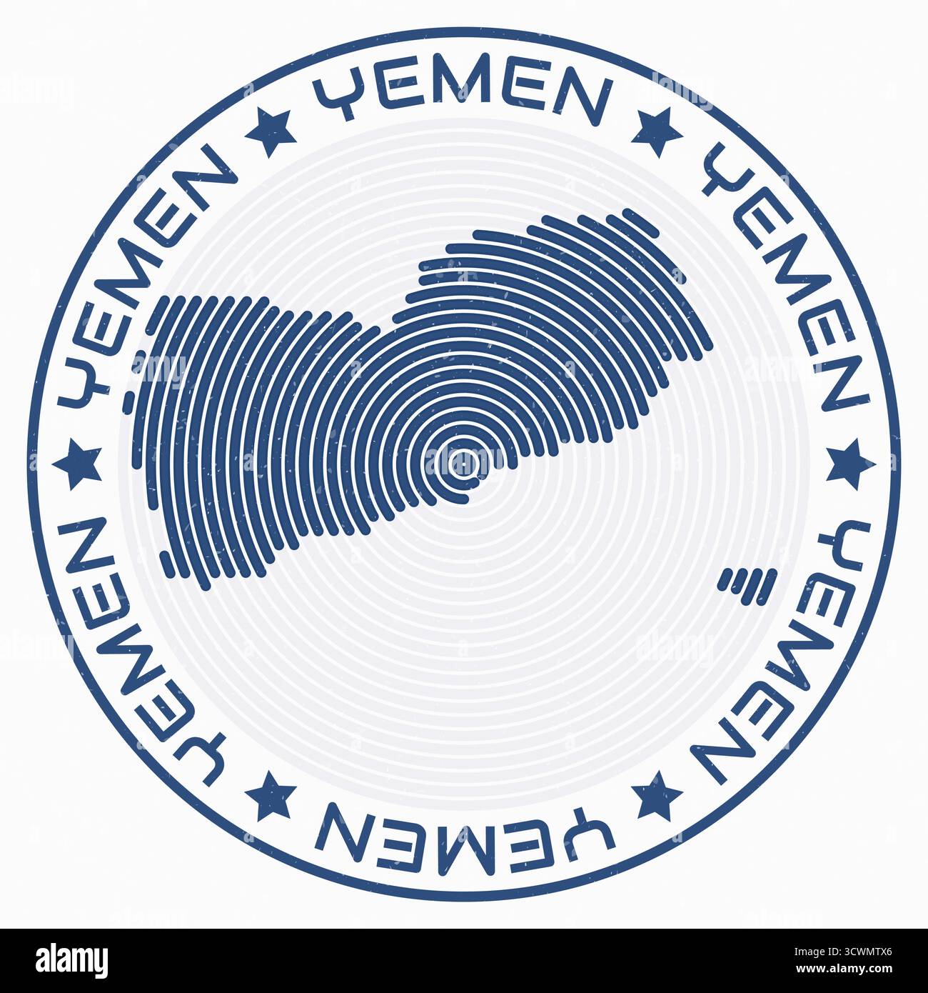 Yemen map with a round title. Country shape rings. Yemen text around ...