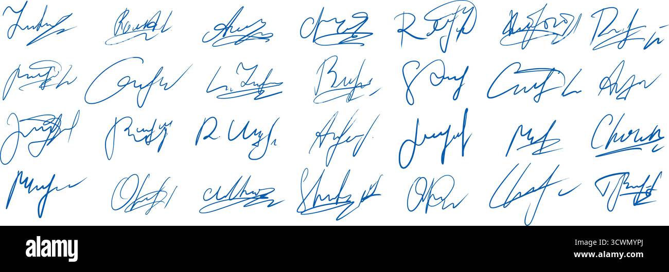 Fictitious hand drawn signatures. Handwritten fake autographs templates ...