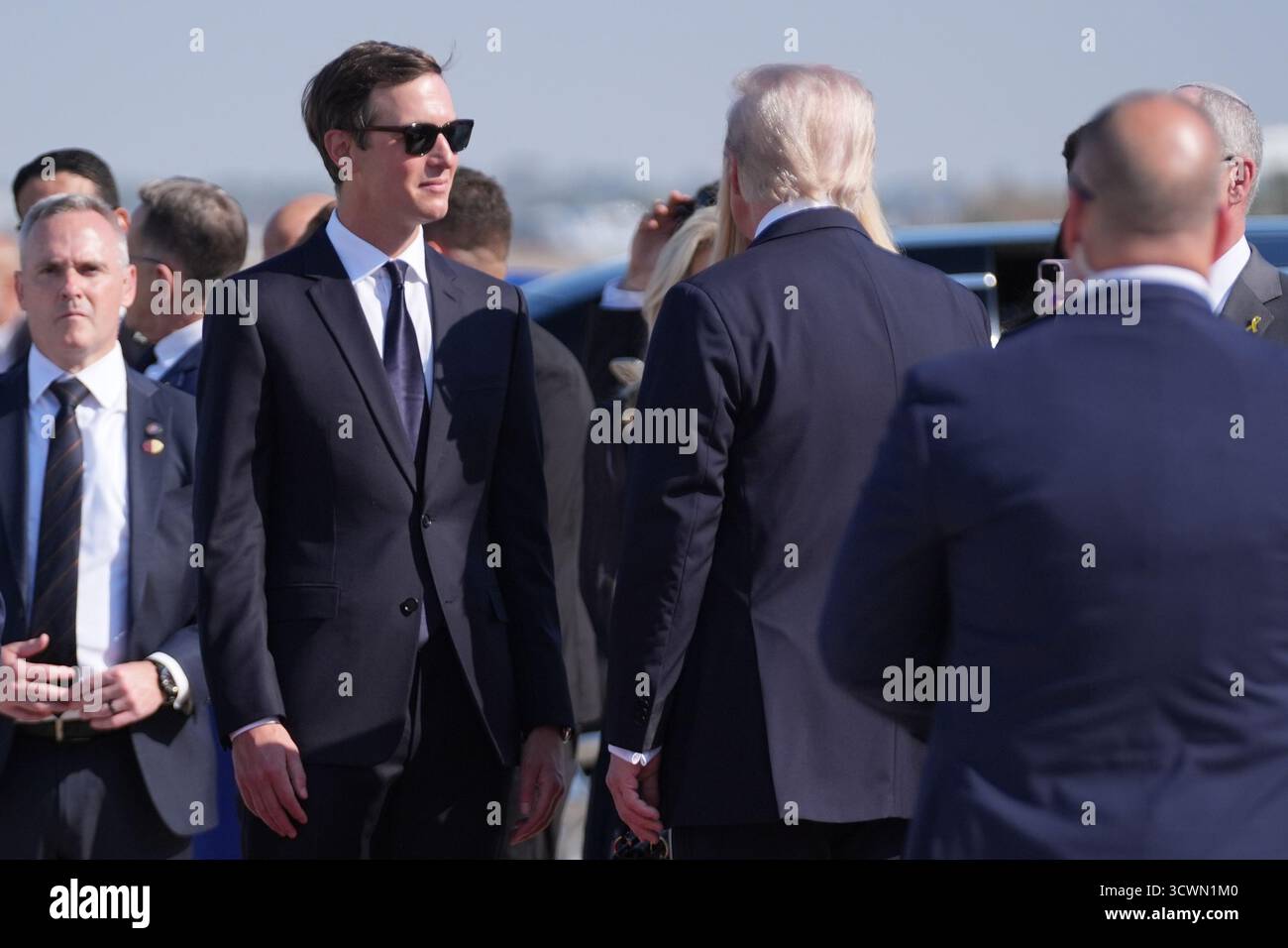 President Donald Trump greets Jared Kushner and Ivanka Trump as he ...