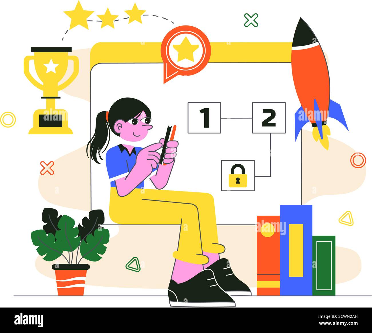 Interactive Learning Gamification Vector Illustration Featuring LMS ...