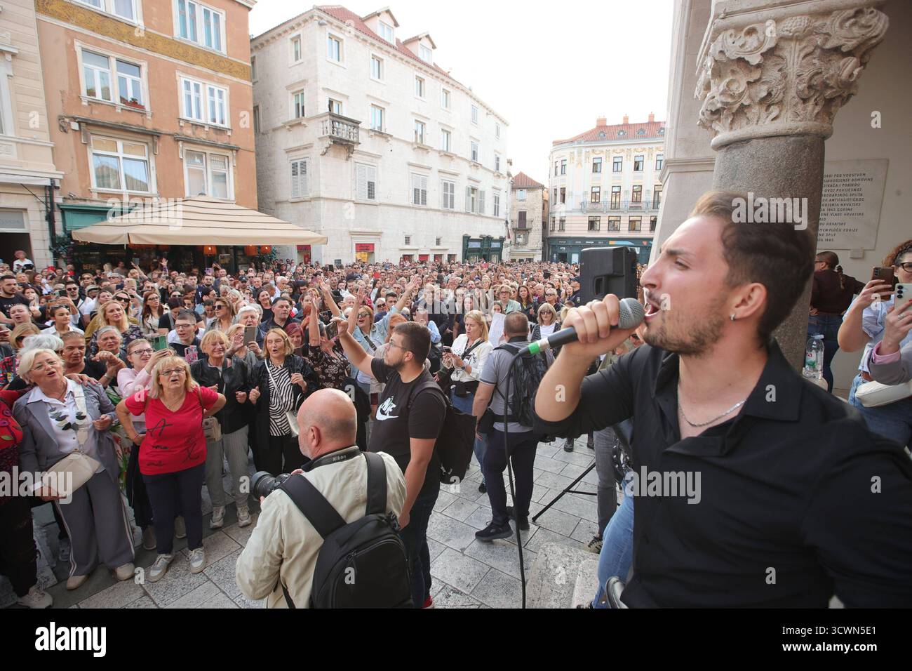 Split, Croatia, 121025. The gathering on the Split National Square ...