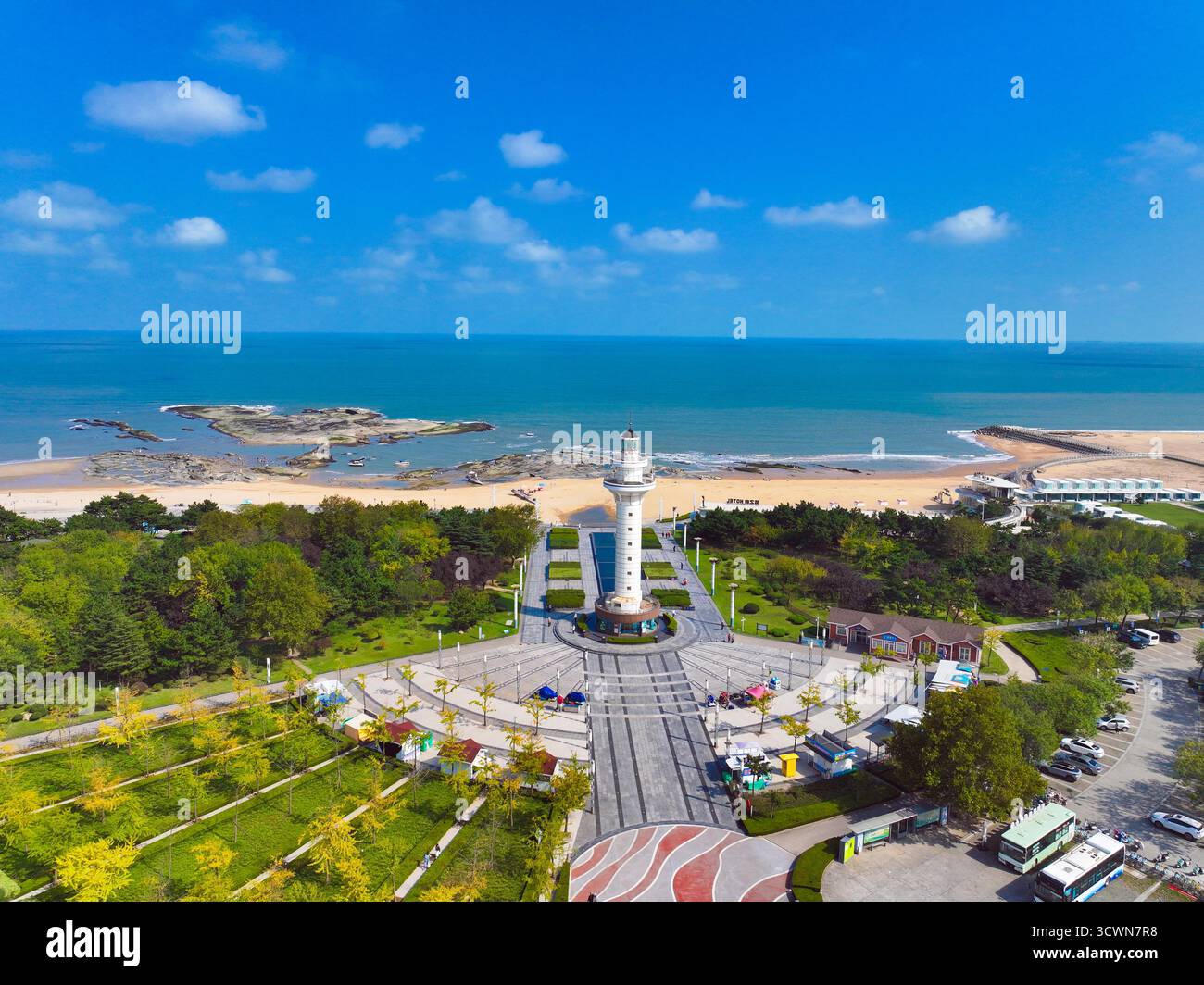 Aerial photo shows the autumn seaside scenery in Rizhao City, east ...