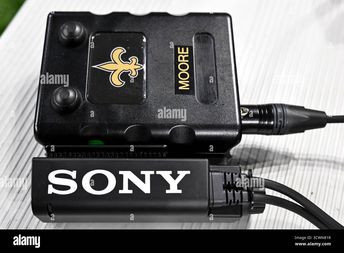 A detail view of a Sony headset on the New Orleans Saints sideline ...