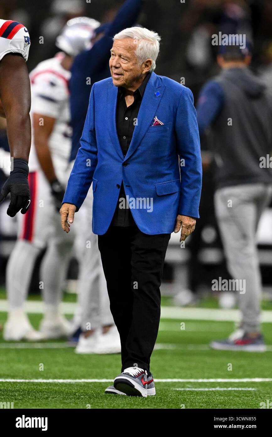 New England Patriots Chairman and CEO Robert Kraft walks on the field ...