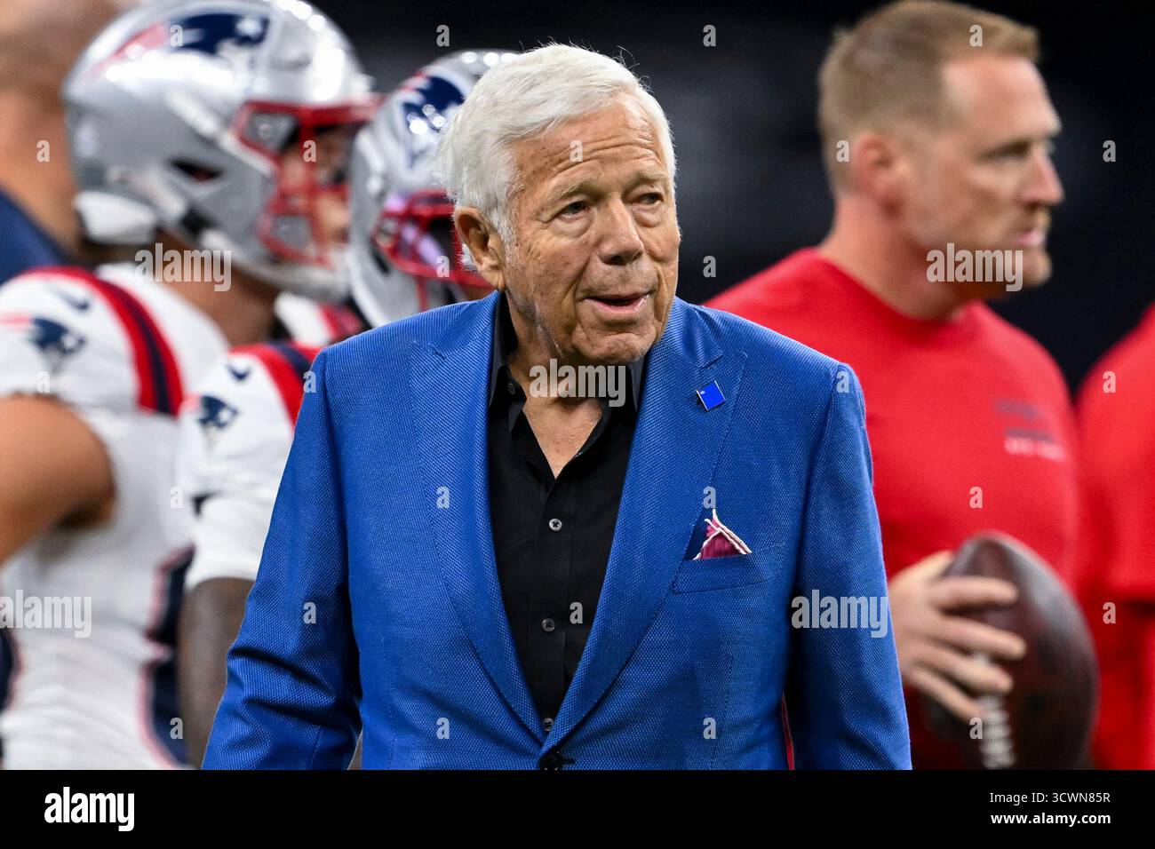 New England Patriots Chairman and CEO Robert Kraft walks on the field ...