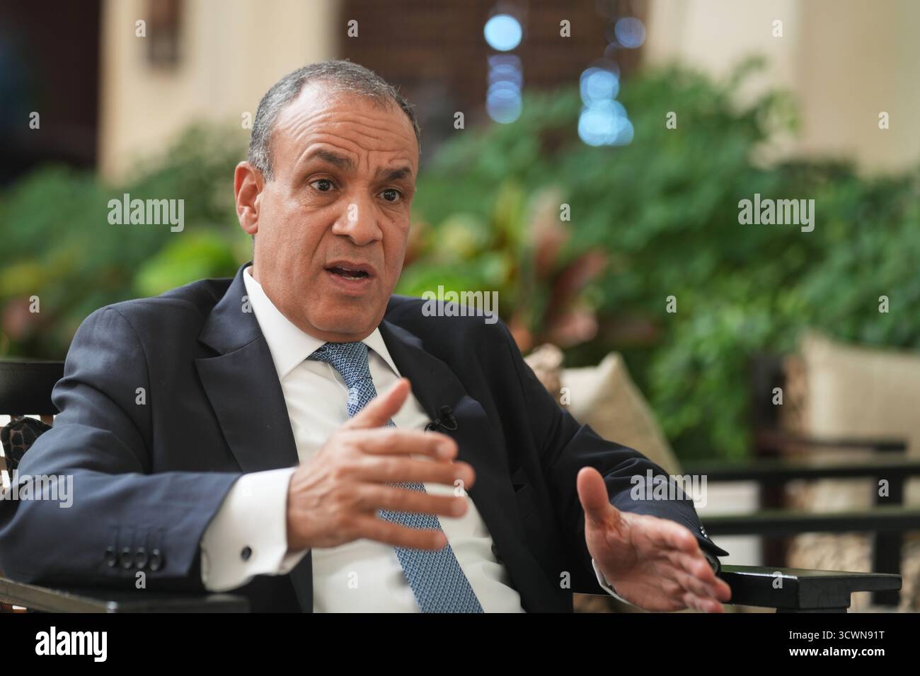 Egyptian Foreign Minister Badr Abdelatty, speaks during an interview with the Associated Press ...