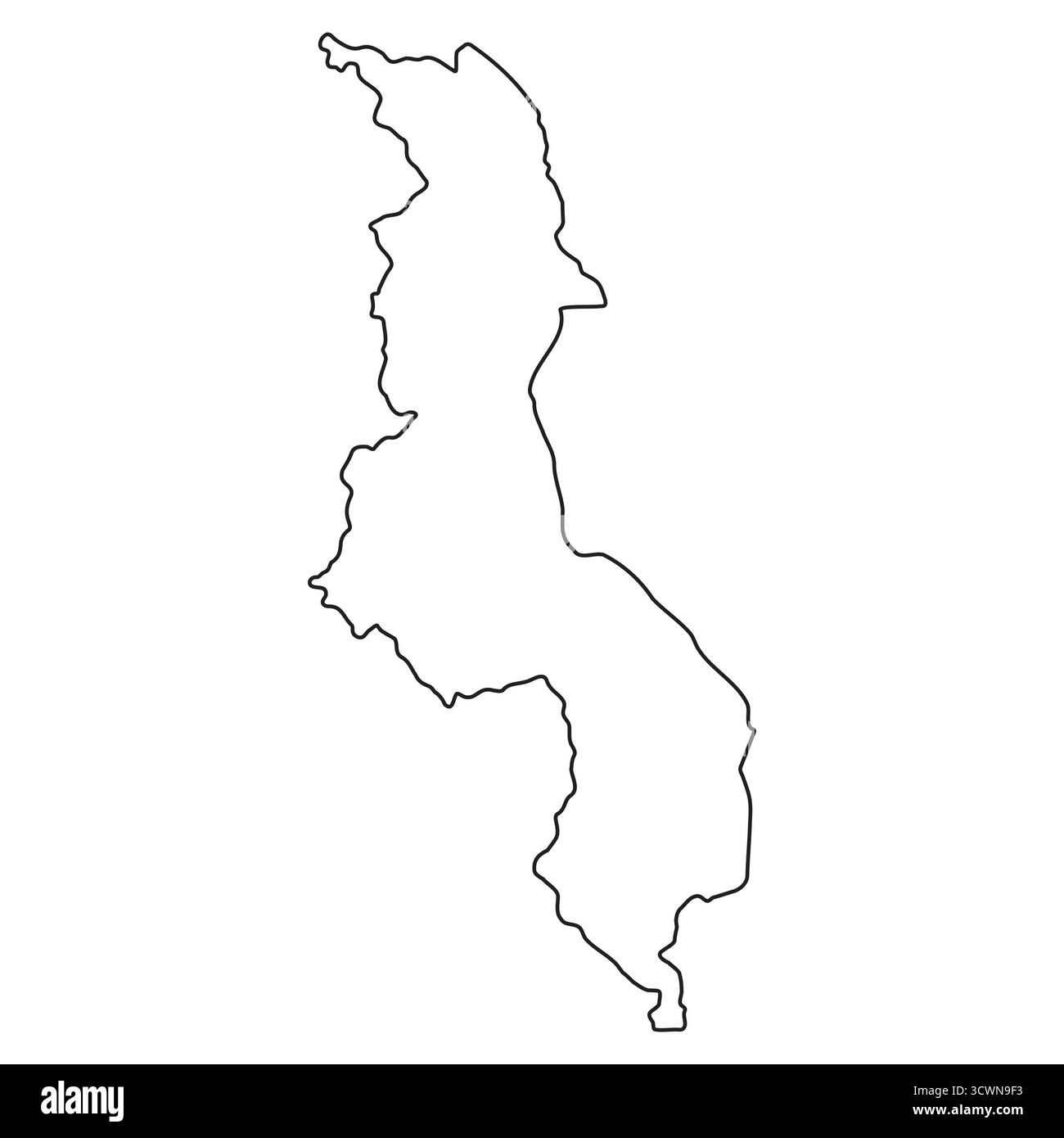 Malawi Country Outline Map border, Geographic region silhouette Malawi ...