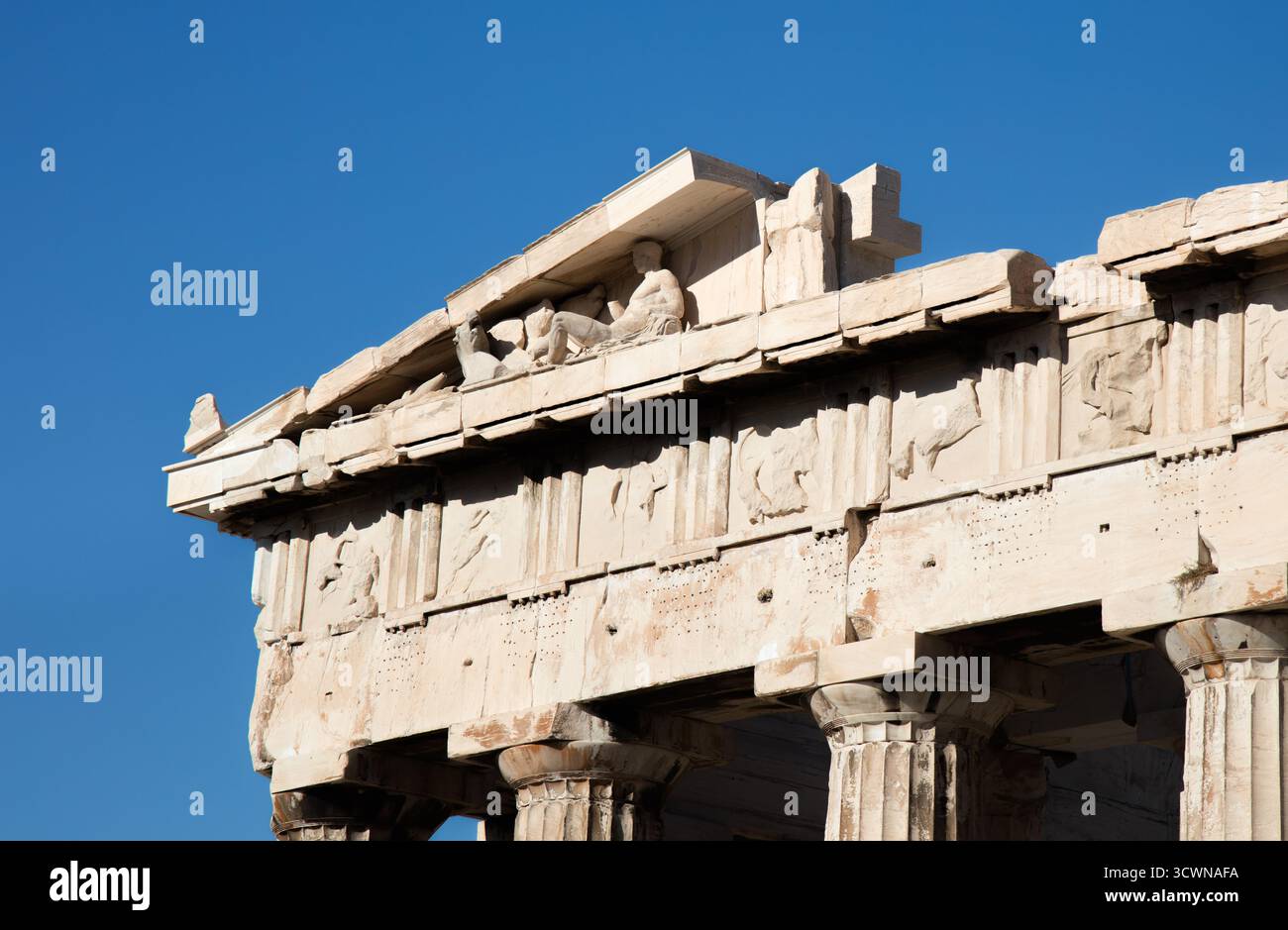 zoom of the frieze, metope and pediment of the Parthenon, the original ...