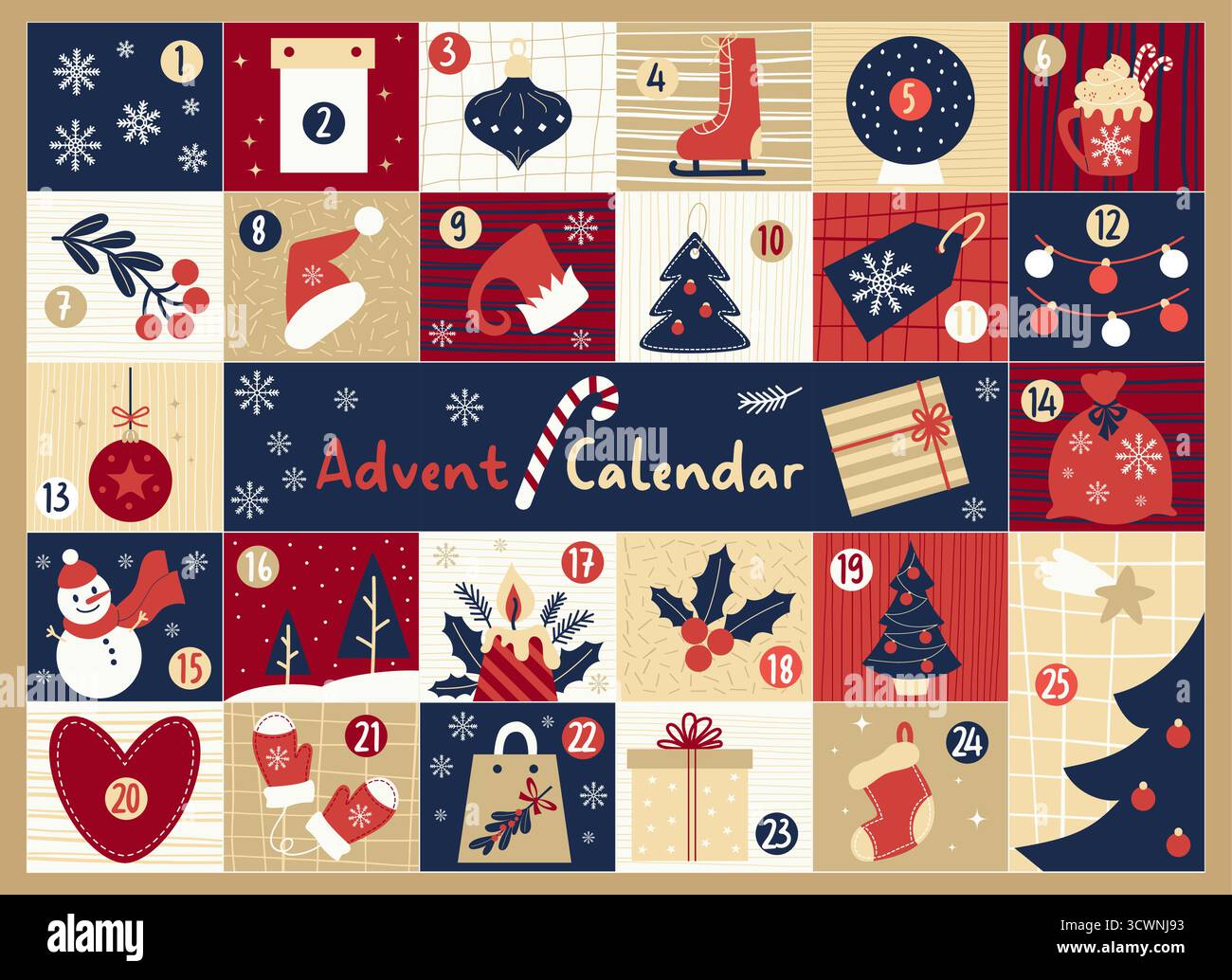 Cute Advent Calendar. Countdown Christmas. Xmas Numbers Template set ...