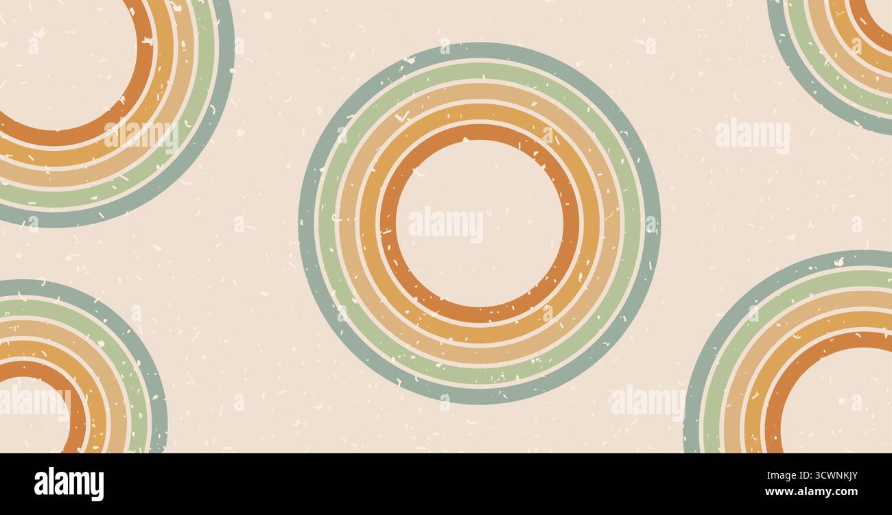 Boho rainbow rounded lines path textured background. Horizontal banner ...