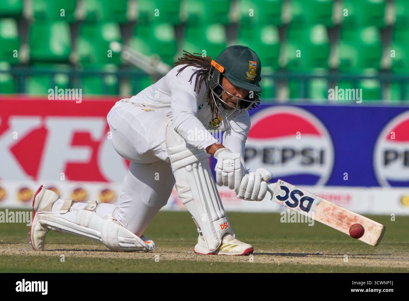 South Africa's Tony dy Zorzi plays a shot during the second day of the ...