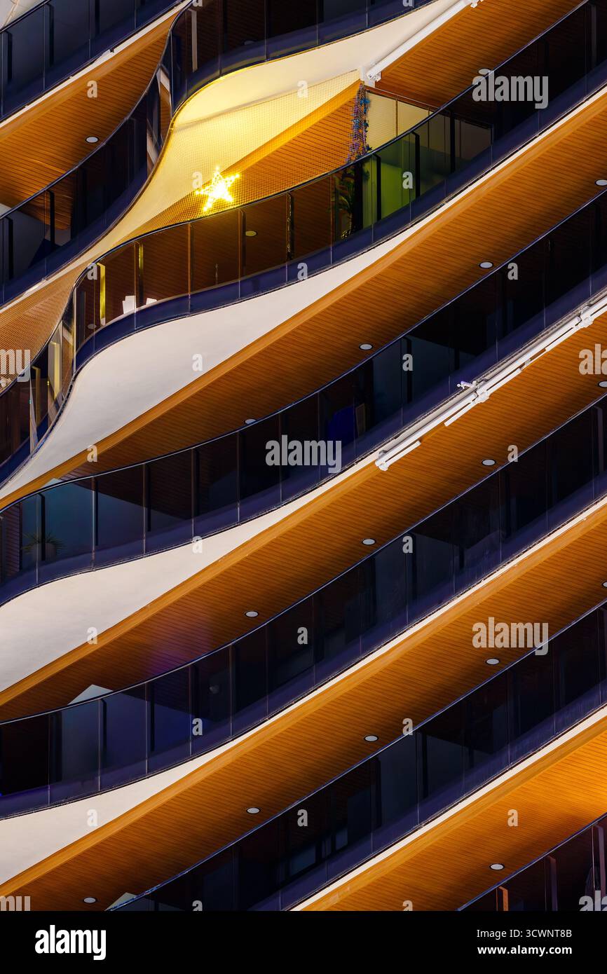 Golden Star Light in a Wavy Balcony Facade Stock Photo - Alamy