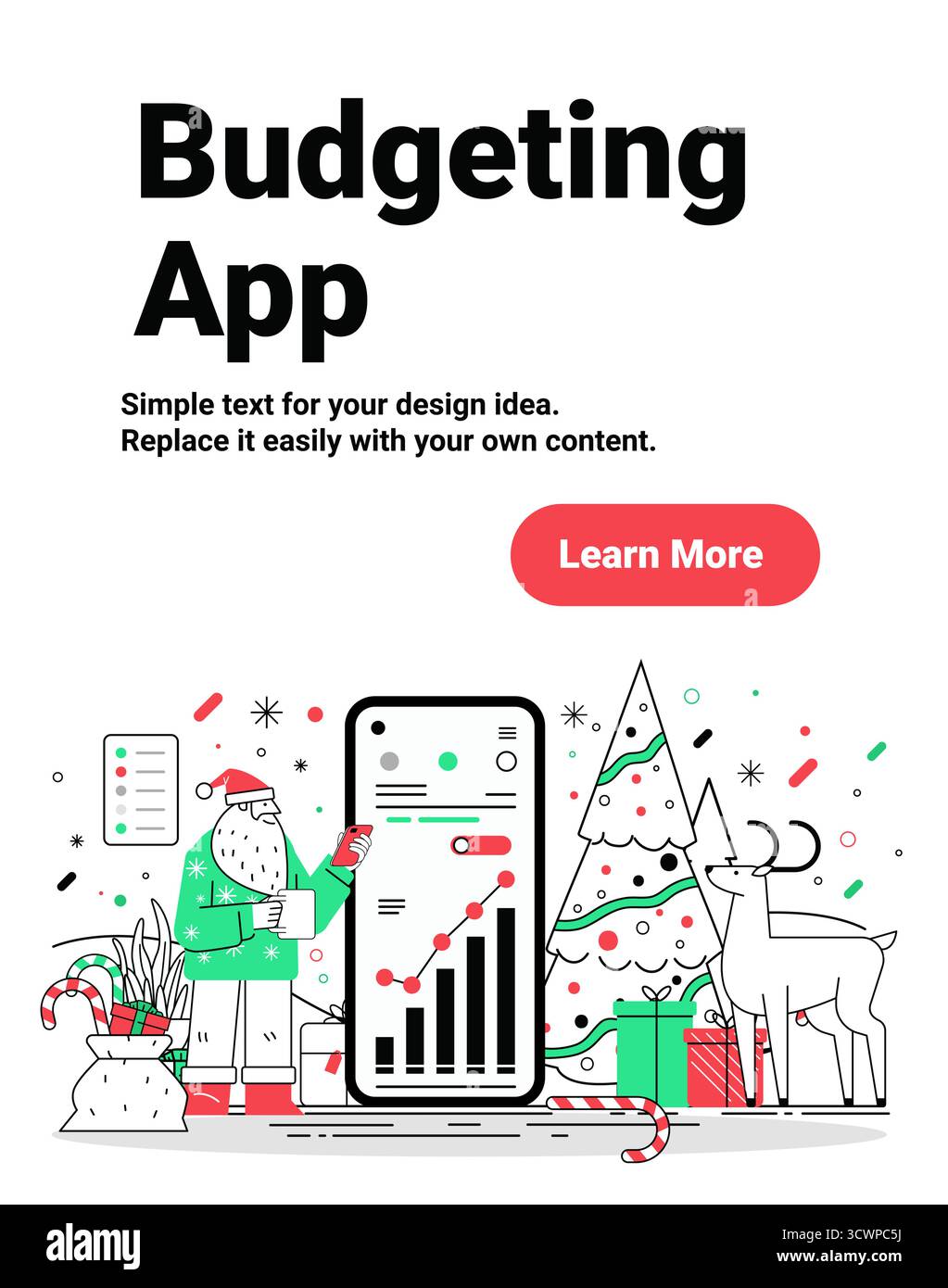 Santa budgeting app Christmas tree reindeer gifts smartphone festive ...