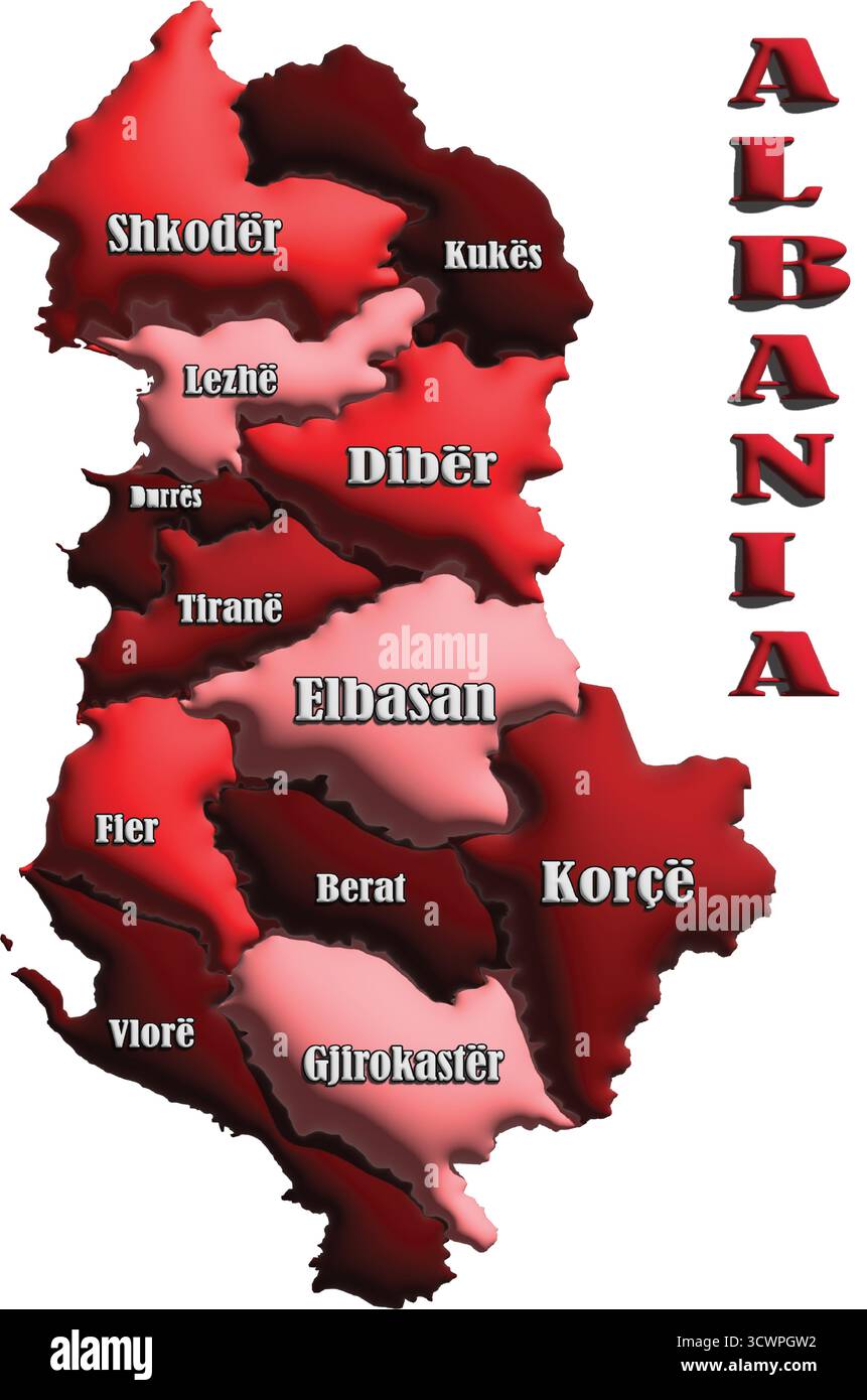 Albania Map – Red 3D Balloon Vector Illustration of Country Outline for ...