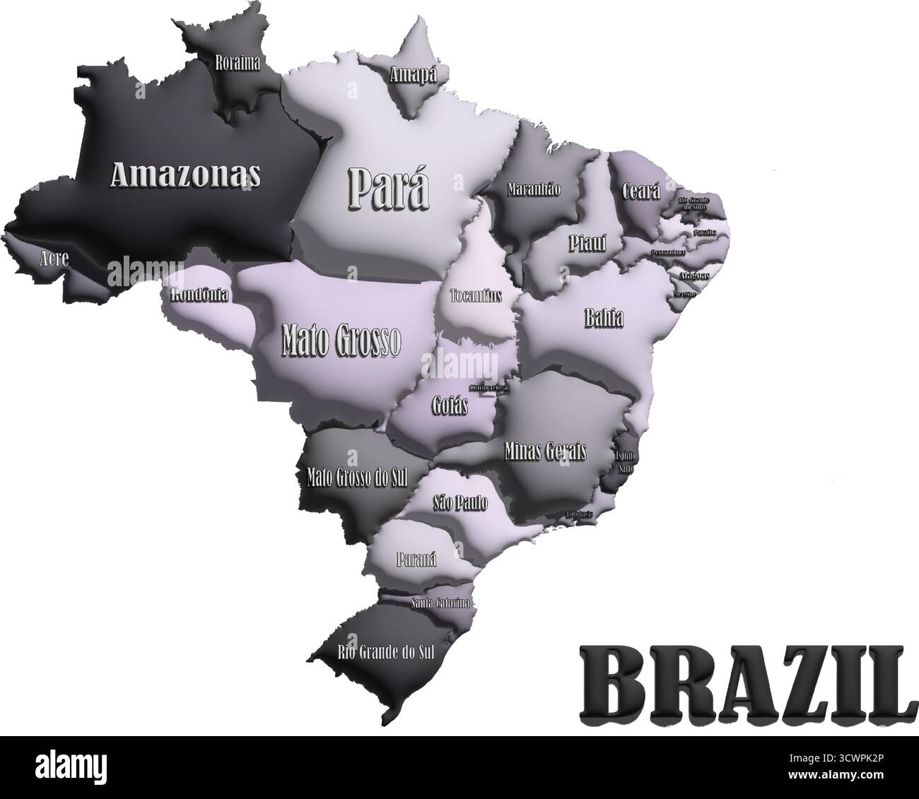 Brazil Map – Monochrome 3D Balloon Vector Illustration of Country ...