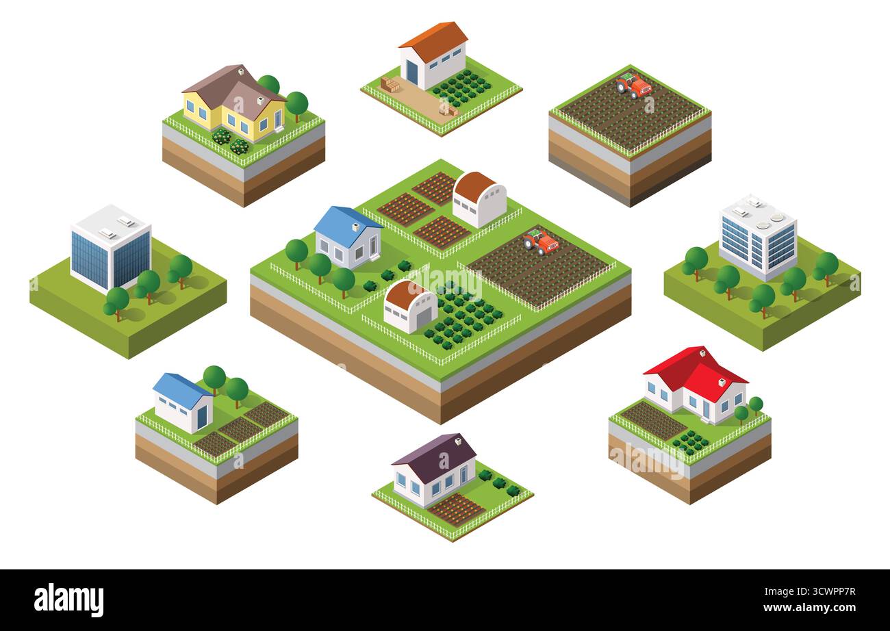 Rural houses in green Stock Vector Images - Alamy
