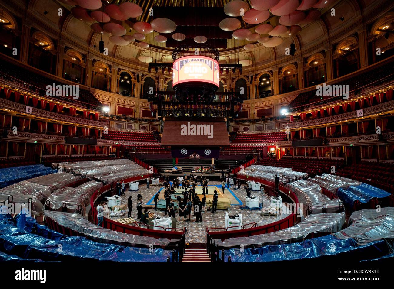 The soil is laid during the construction of the dohyo in the auditorium ...