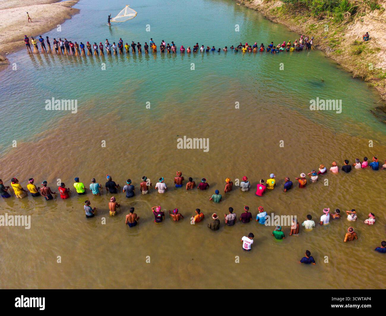 Polo, Bangladesh - 13 December 2023: Aerial view of a vibrant line of ...