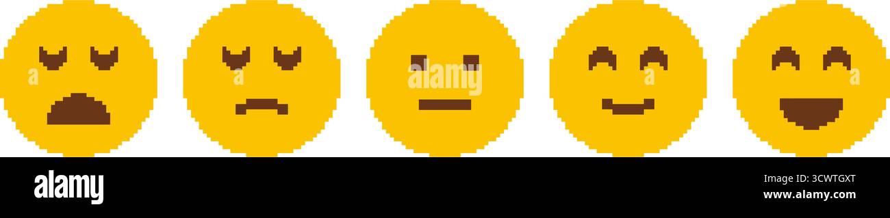 Pixel Art Emoji Faces Icon Set. Emotional Expression And Mood ...