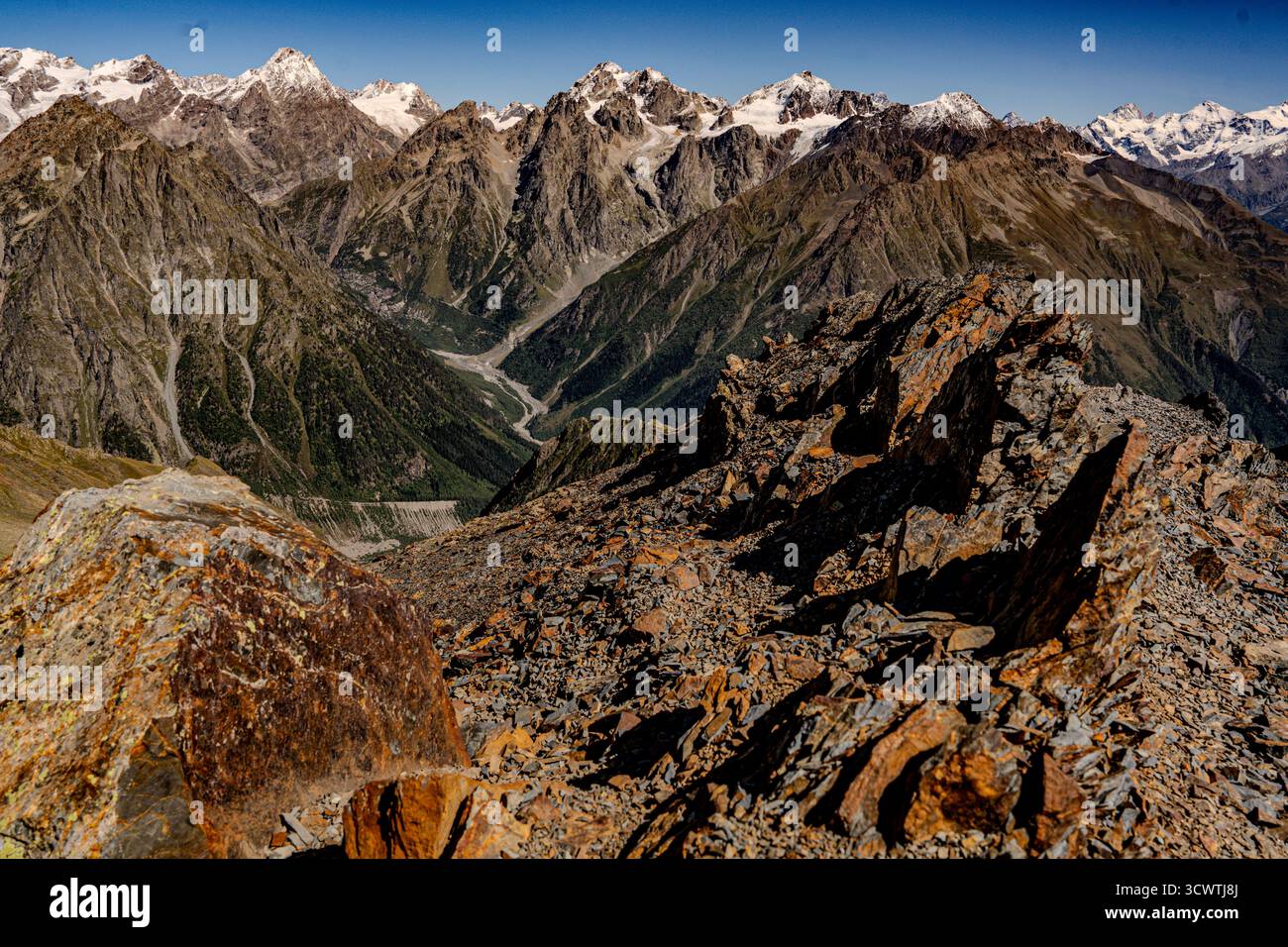 Mountain Summits Around The Ushba Region In The Caucasus Range Of ...