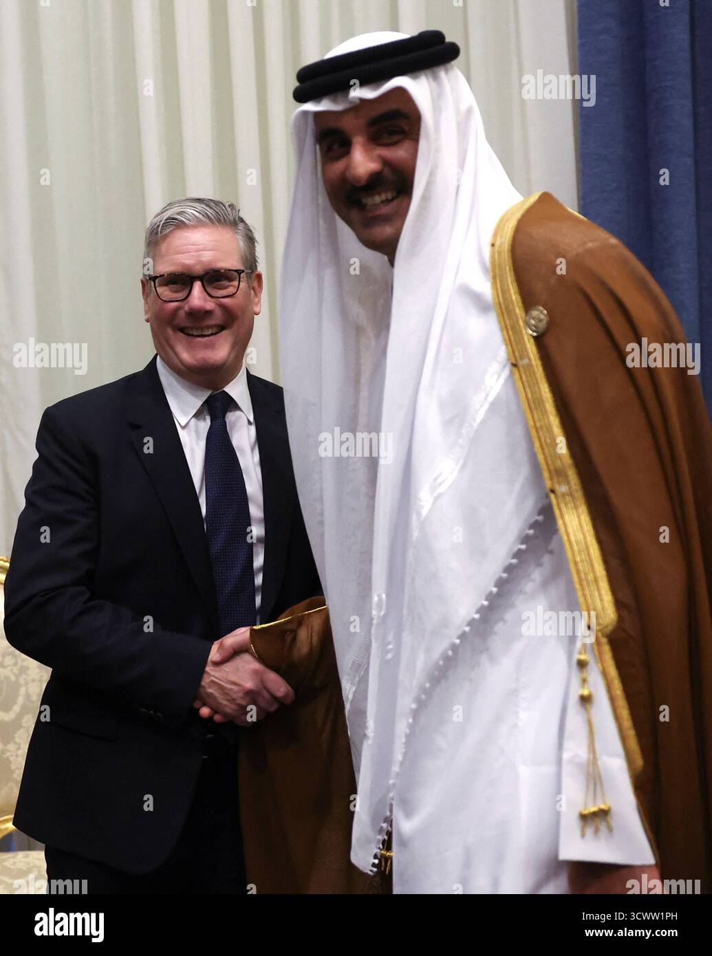 Prime Minister Sir Keir Starmer (left) and and Emir of Qatar Sheikh ...