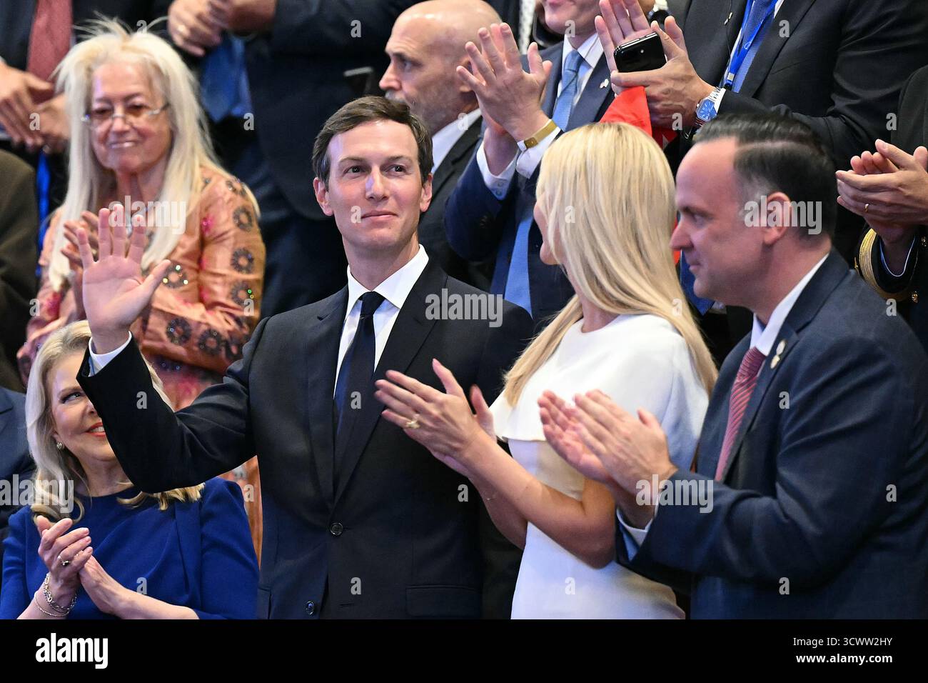 Jared Kushner with his wife Ivanka Trump, acknowledges applause at the ...