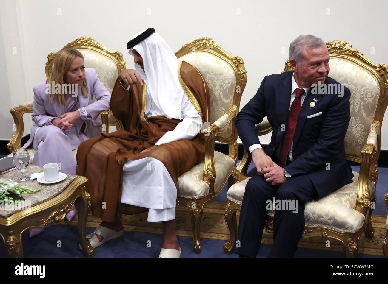 (left to right) Italy's Prime Minister Giorgia Meloni, Emir of Qatar ...