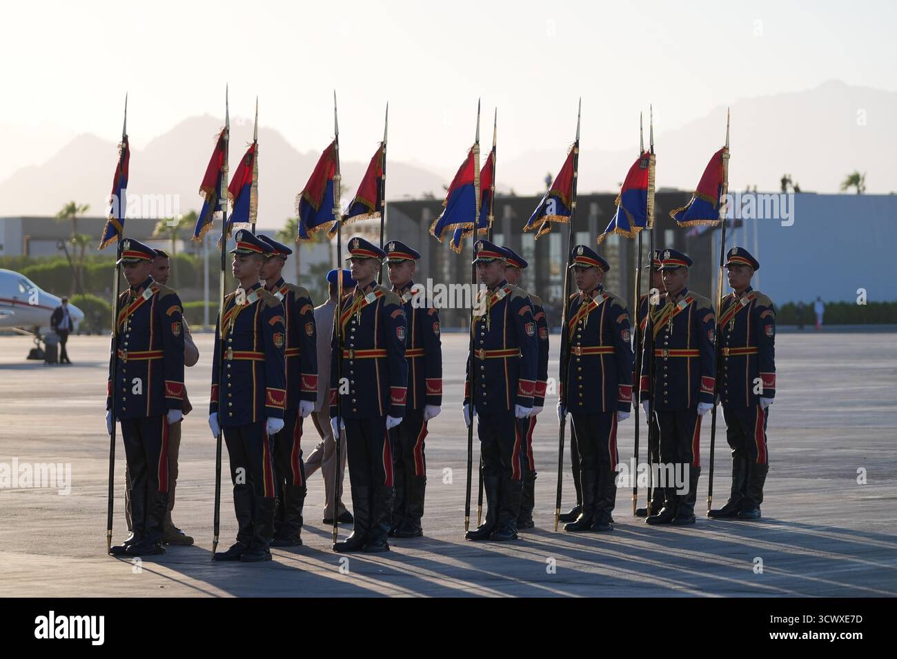An Egyptian honor guard arrives before President Donald Trump exits Air ...
