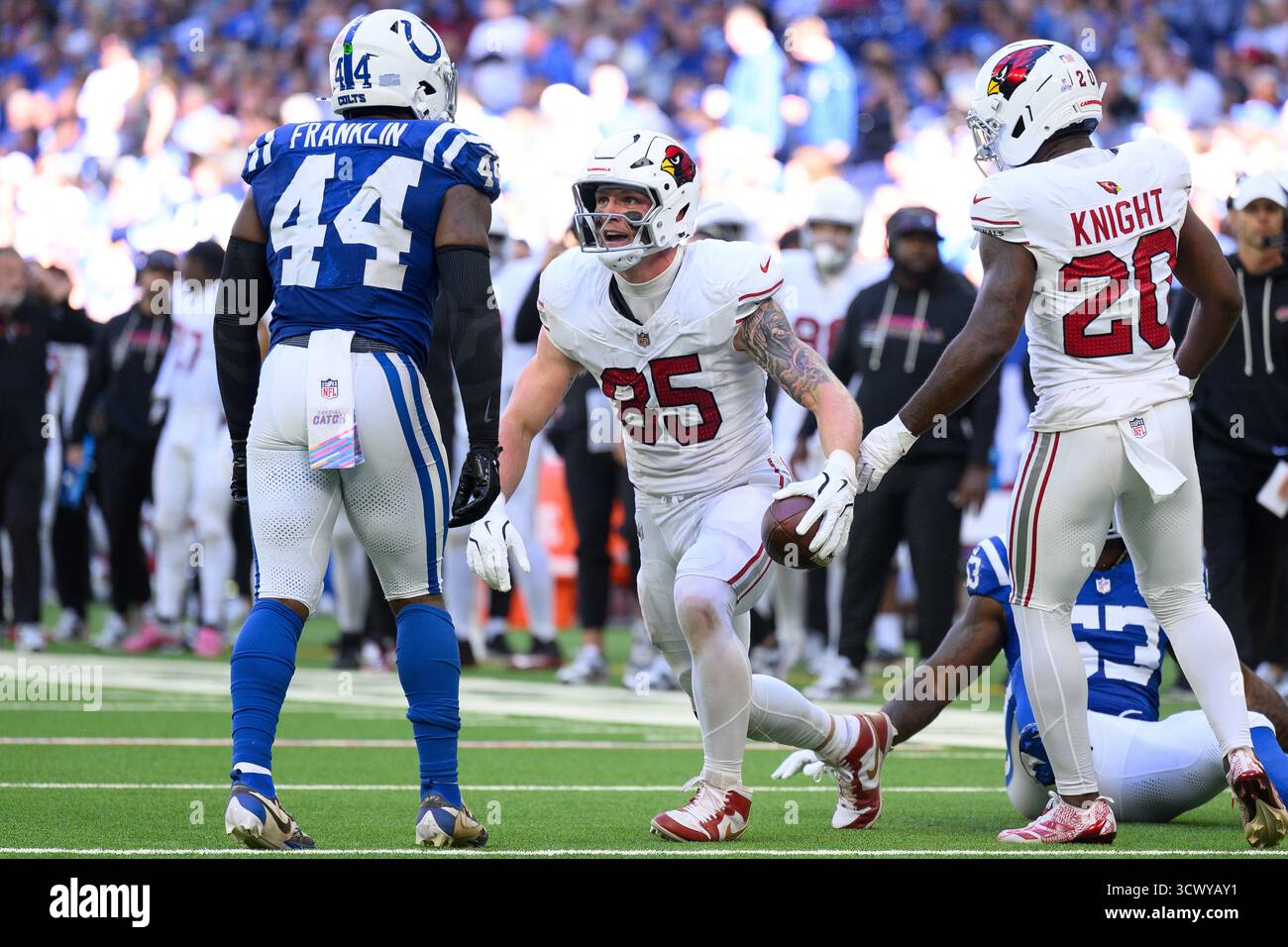 Arizona Cardinals tight end Trey McBride (85) celebrates on the field ...