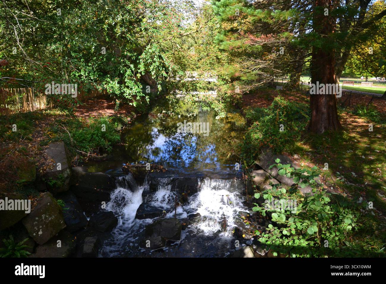 Waterfall / cascades in the Rhymney River at Roath Park, Cardiff, South ...