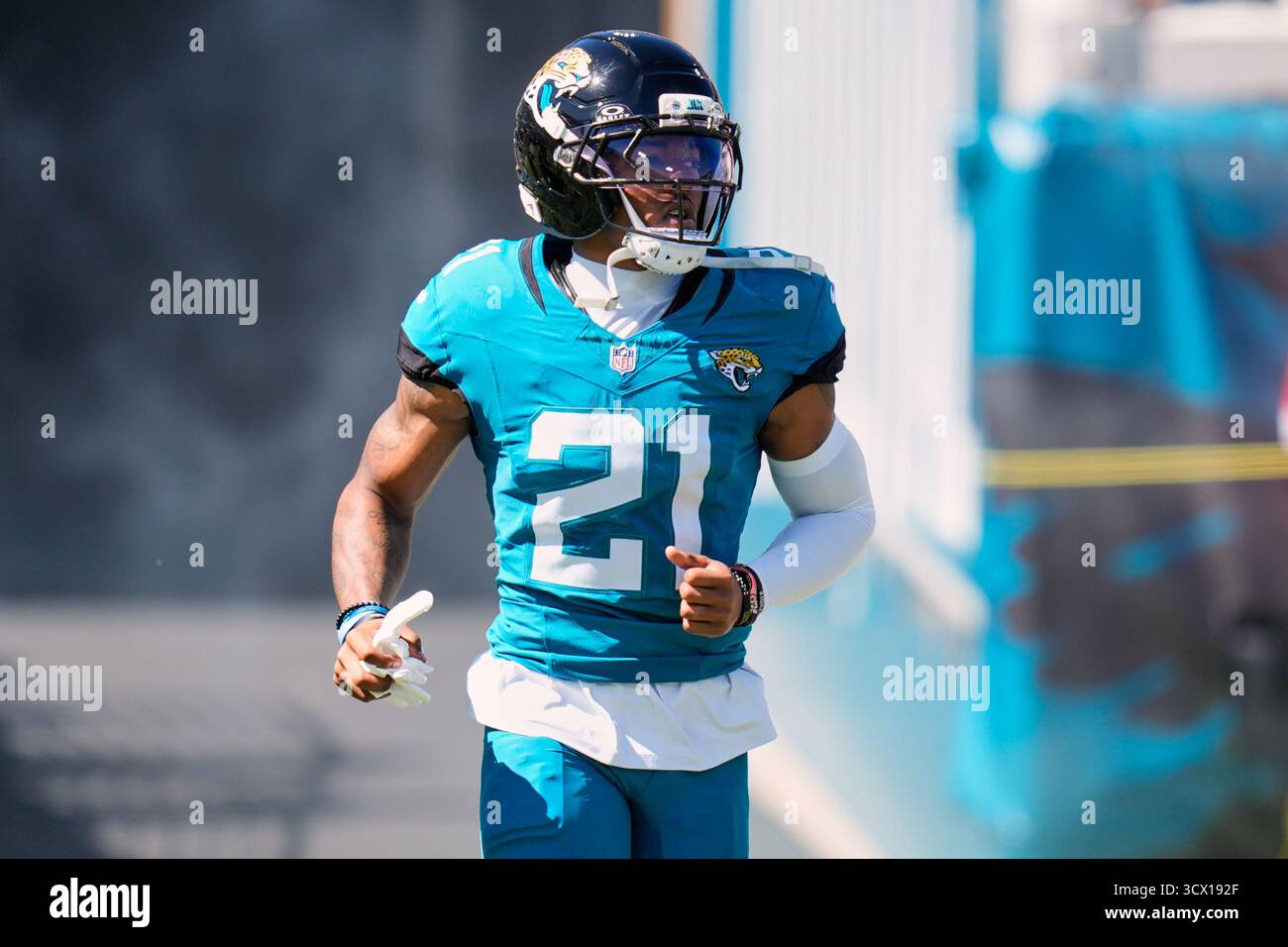 Jacksonville Jaguars cornerback Christian Braswell (21) enters the ...