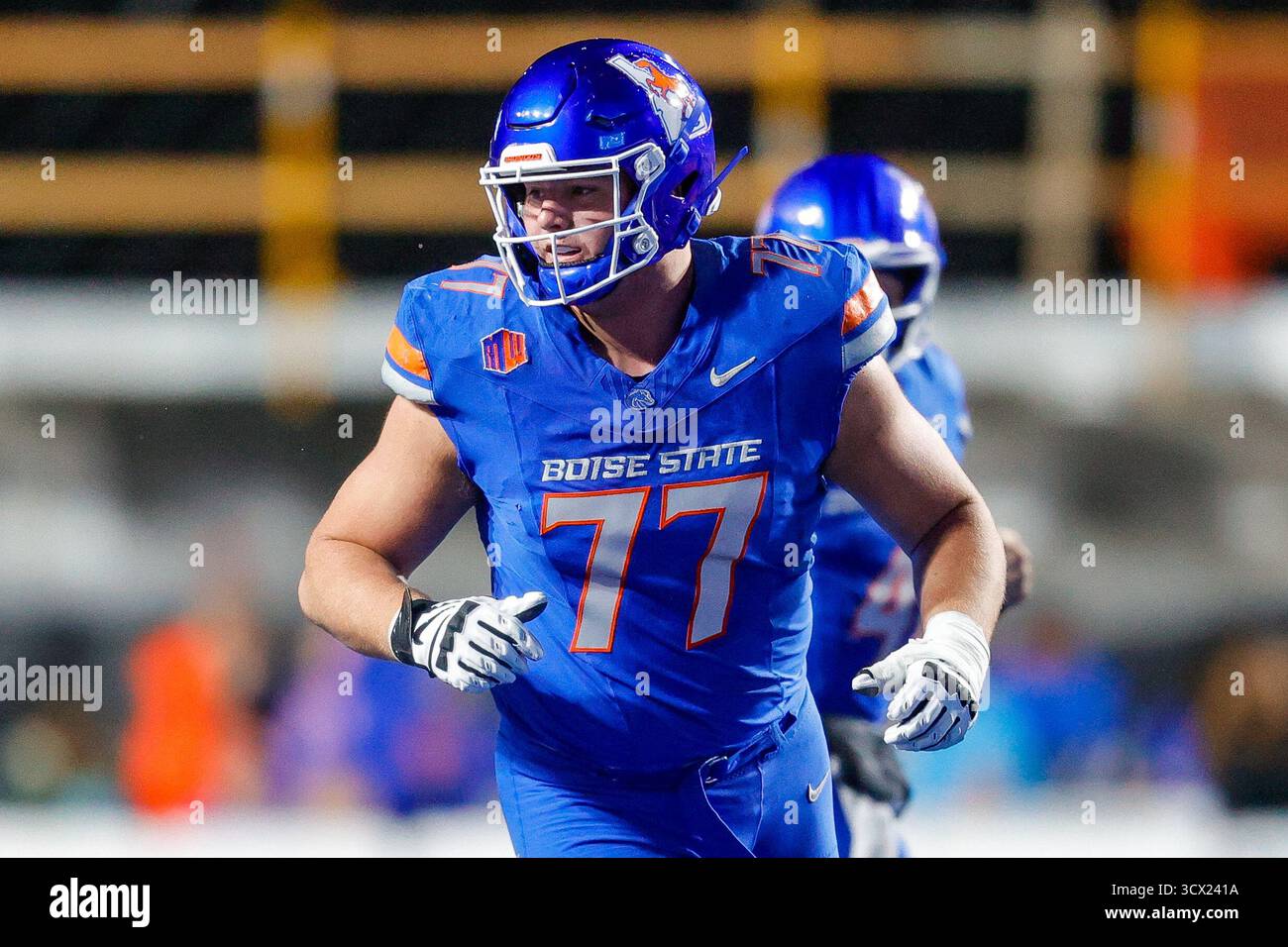 Boise State offensive lineman Kage Casey (77) looks on against New ...