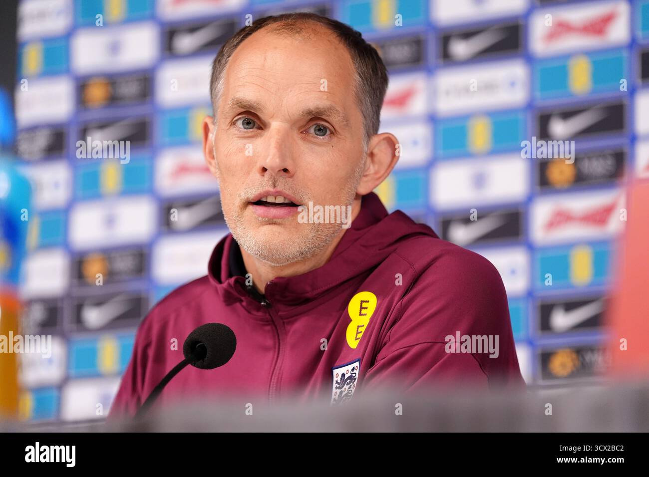 England head coach Thomas Tuchel during a press conference at Daugava ...