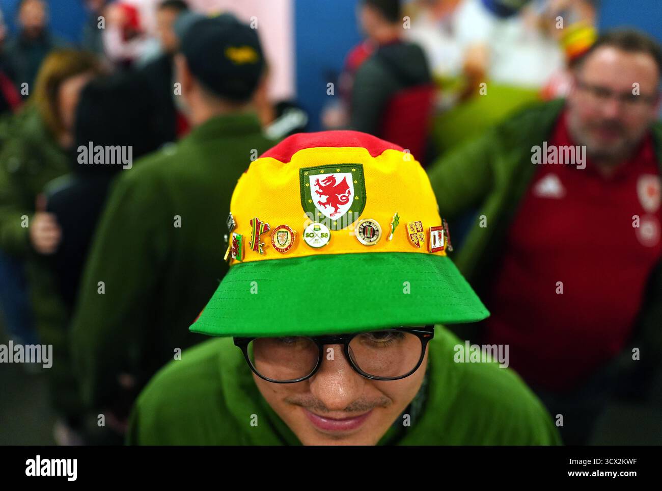 A Wales fan in a bucket hat ahead of the FIFA World Cup European ...