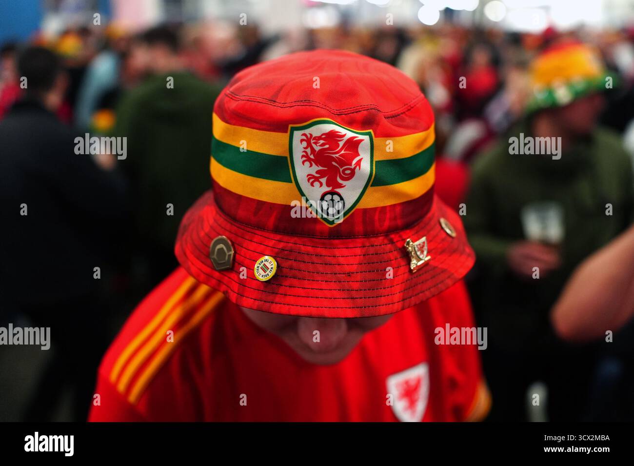 A Wales fan in a bucket hat ahead of the FIFA World Cup European ...