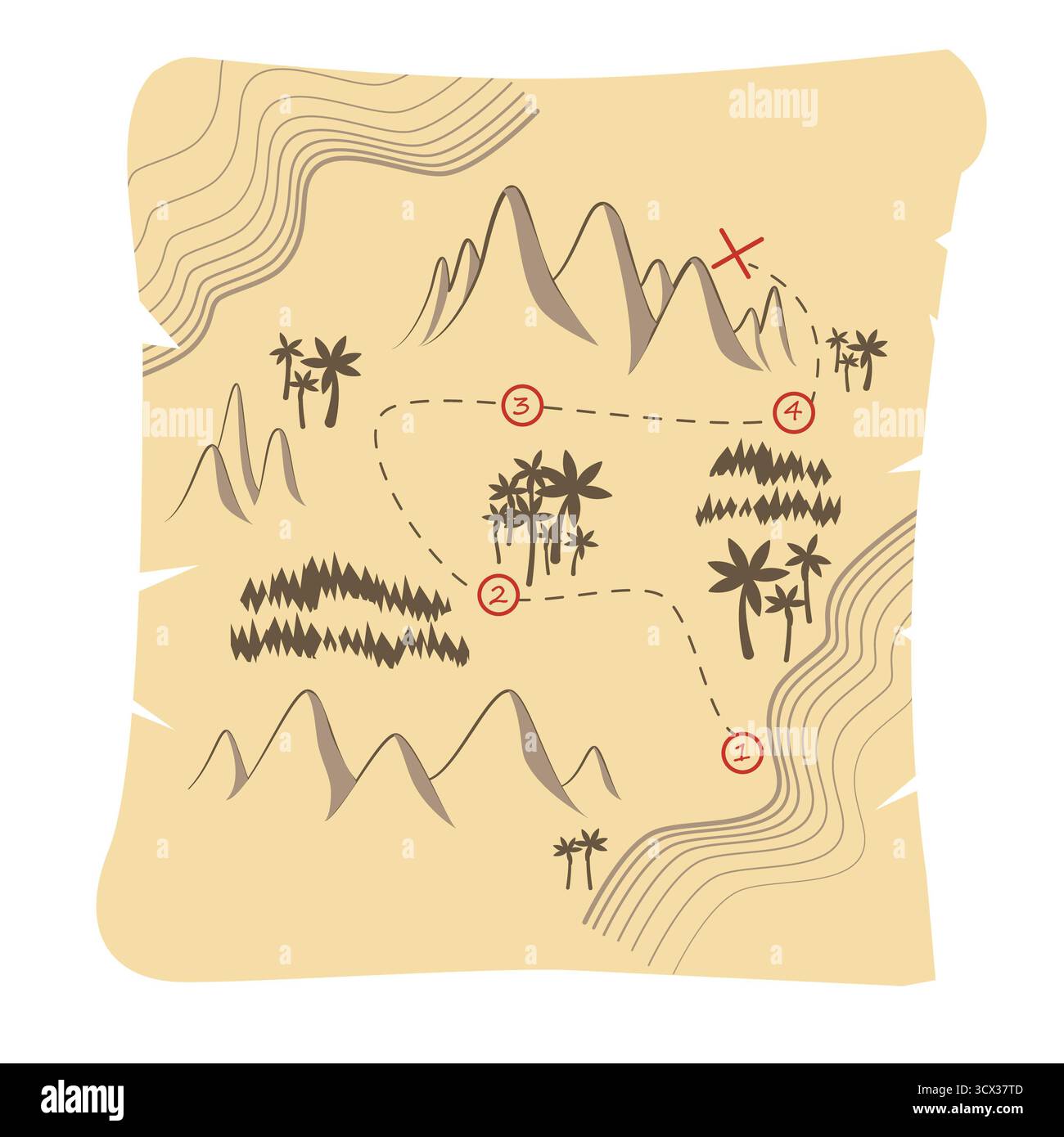 Adventure treasure map with mountains and palm trees Stock Photo - Alamy