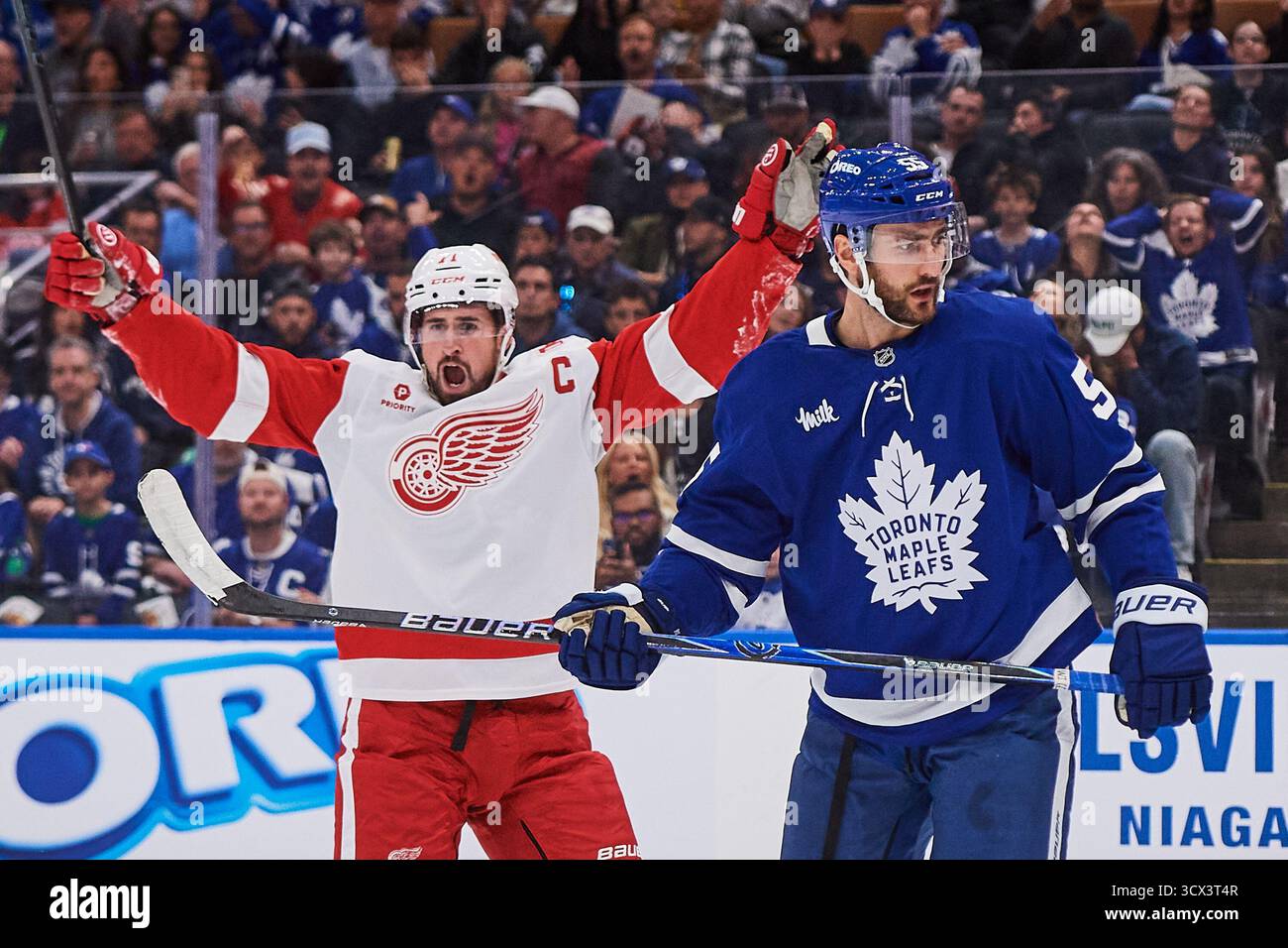 Detroit Red Wings' Dylan Larkin (71) celebrates his goal as Toronto ...