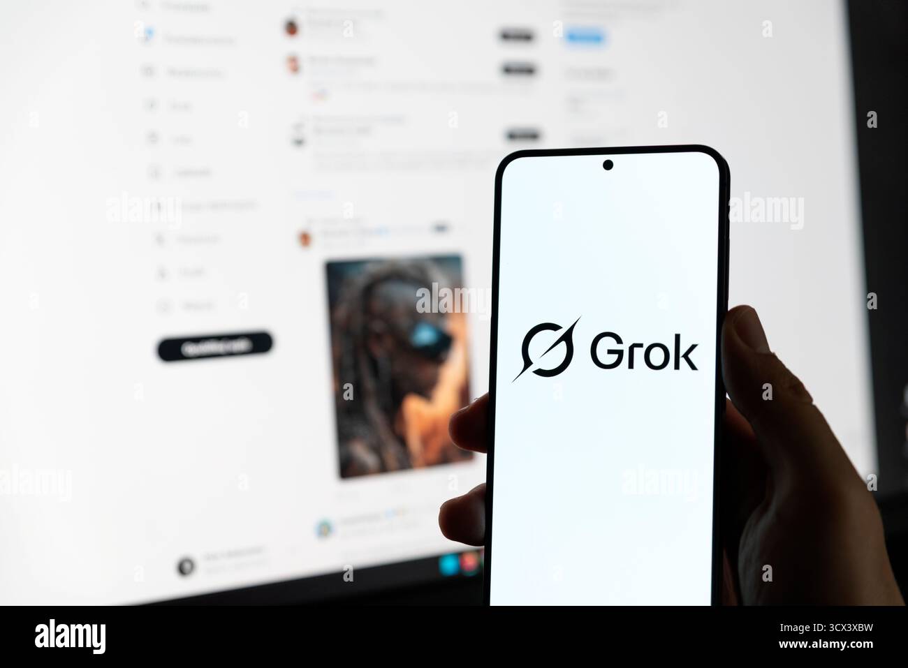 Wroclaw, Poland - OCT 12, 2025: Grok logo on smartphone. Grok is one of ...