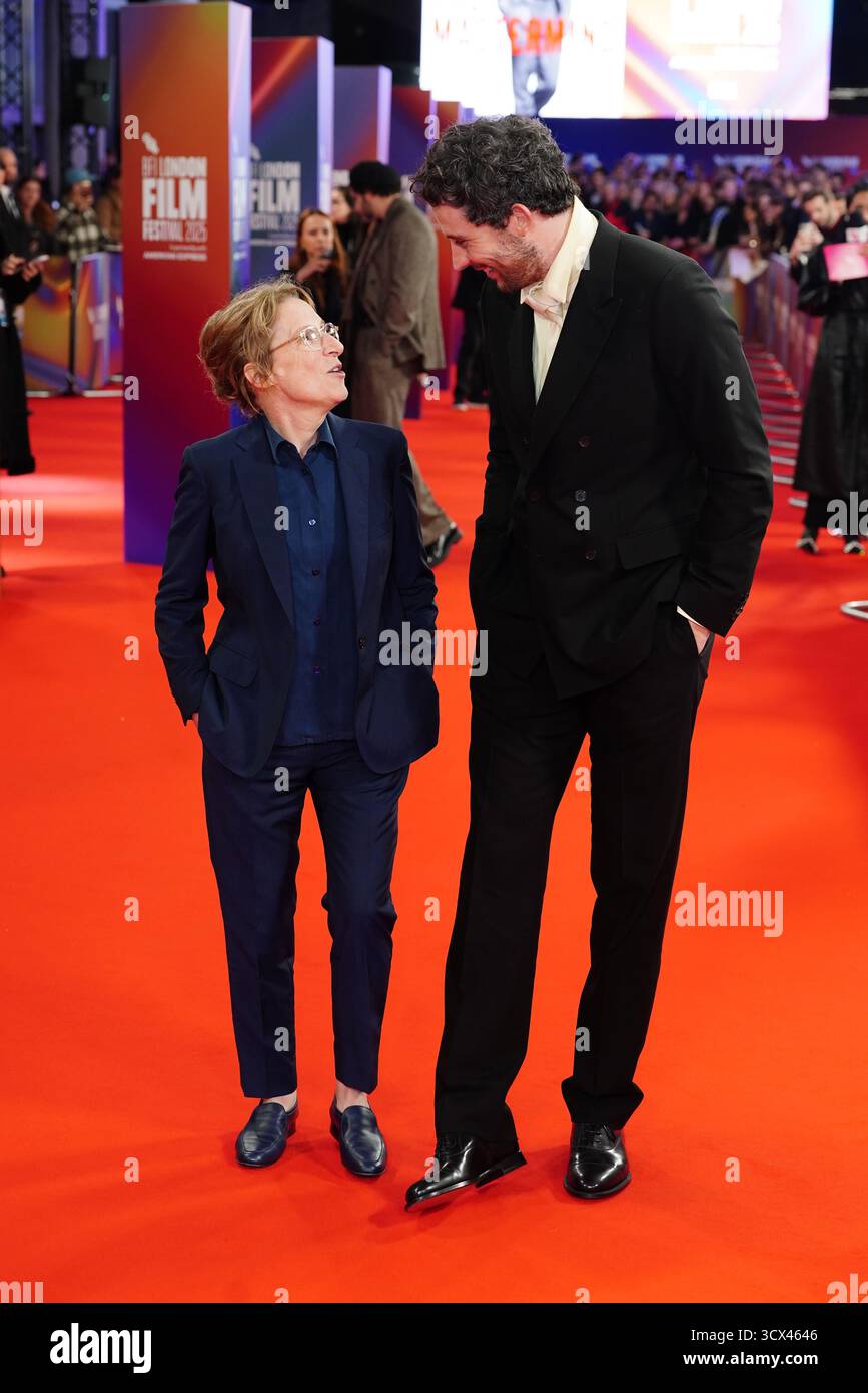 Kelly Reichardt and Josh O' Connor attending the screening of The Mastermind at the Southbank ...