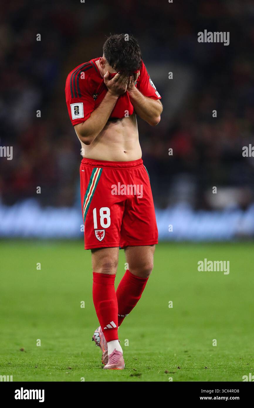 Cardiff, UK. 13th Oct, 2025. Mark Harris of Wales reacts during the ...