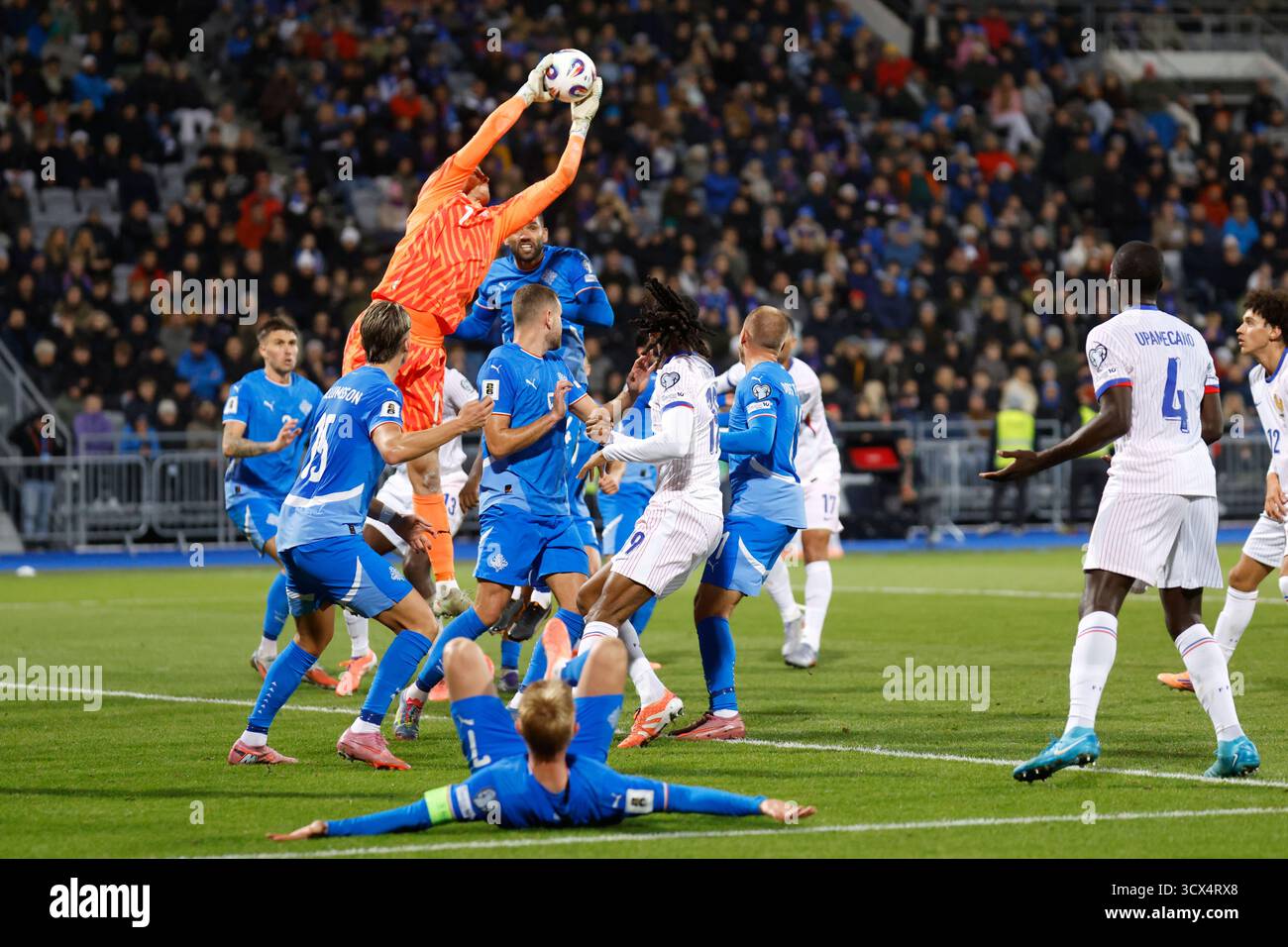 Iceland goalkeeper Elias Rafn Olafsson jumps for a save during a World ...