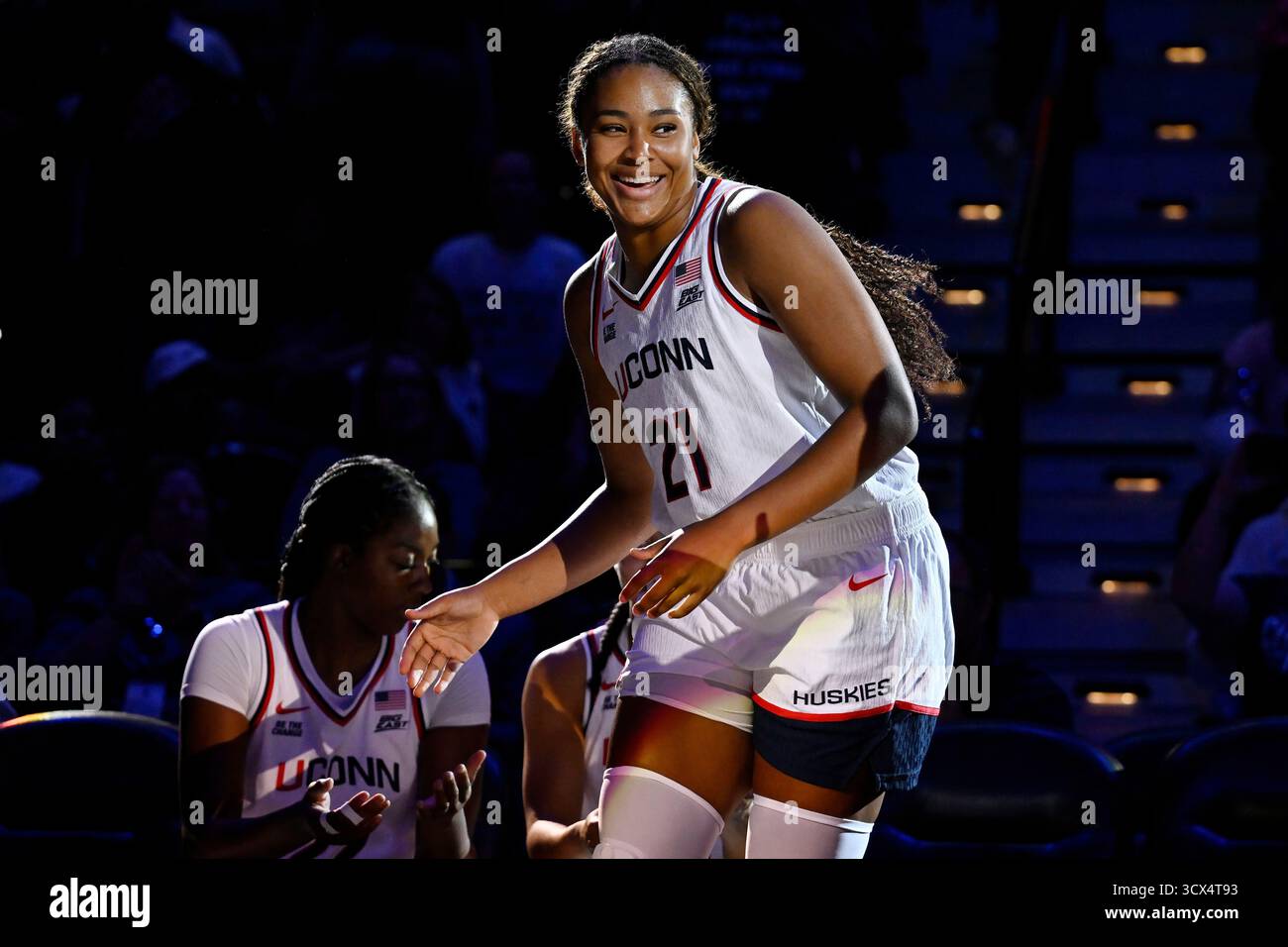 UConn forward Sarah Strong (21) smiles as she is introduced before an ...