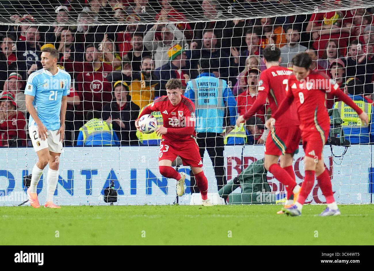 Wales' Nathan Broadhead (centre) celebrates scoring their side's second ...